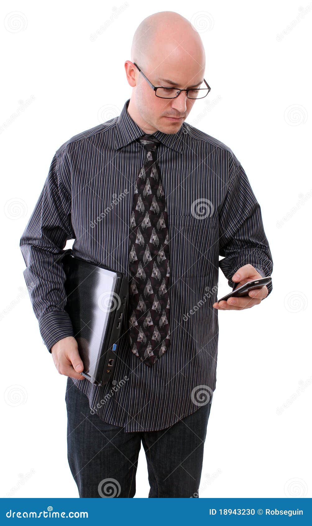 Business Man Checking His Mobile Phone and Laptop Stock Photo - Image ...