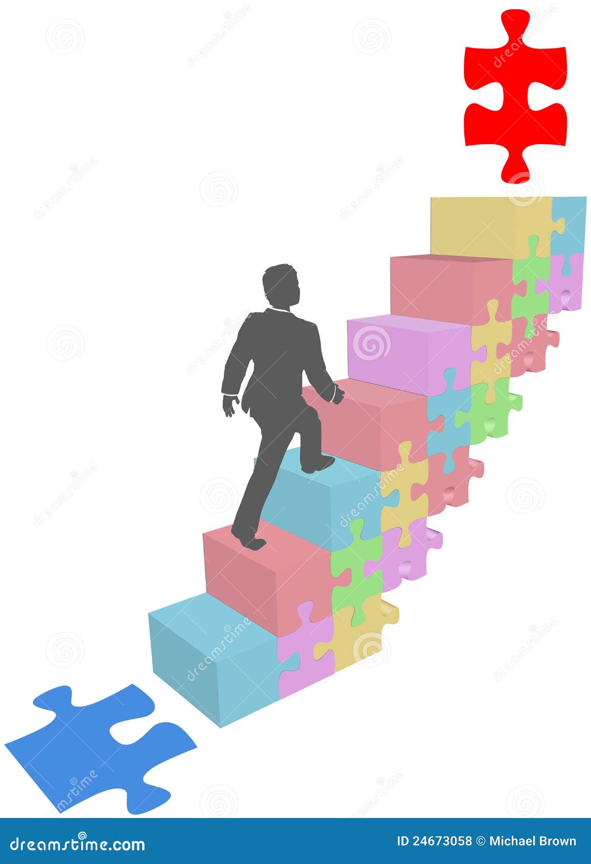 Business Man Climb Up Puzzle Steps Stock Vector - Illustration of goal ...