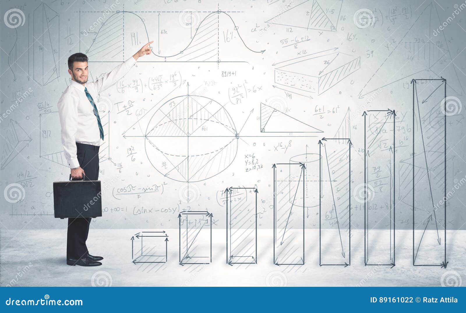 Business Man Climbing Up on Hand Drawn Graphs Concept Stock Photo ...