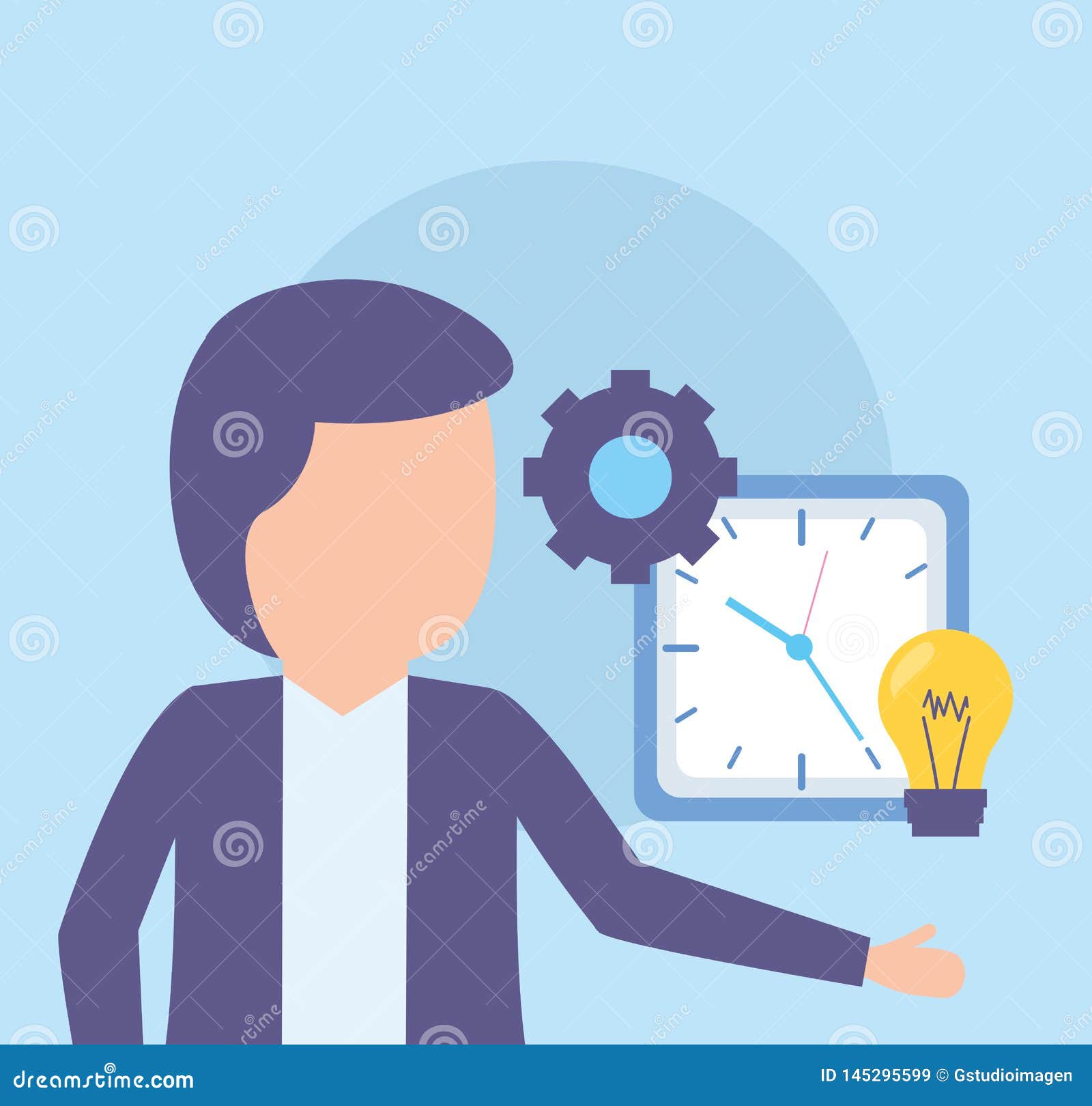 Business Man Clock Bulb Gear Stock Vector - Illustration of businessman ...