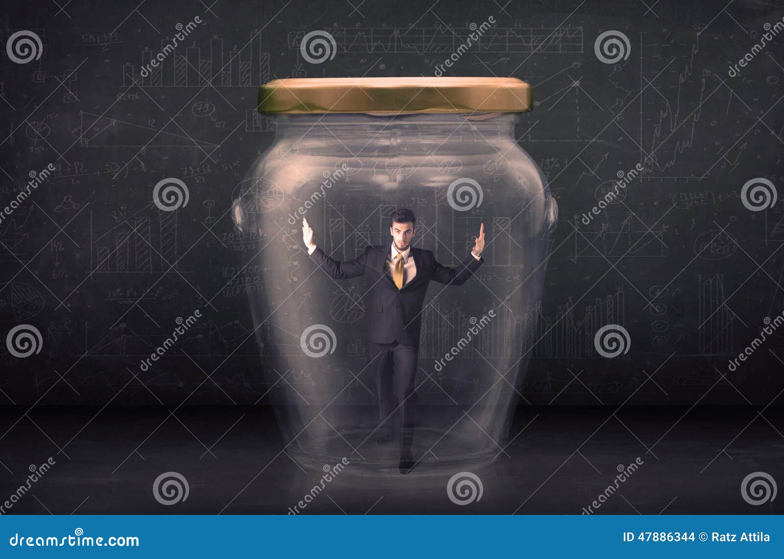 Business Man Closed into a Glass Jar Concept Stock Photo - Image of ...