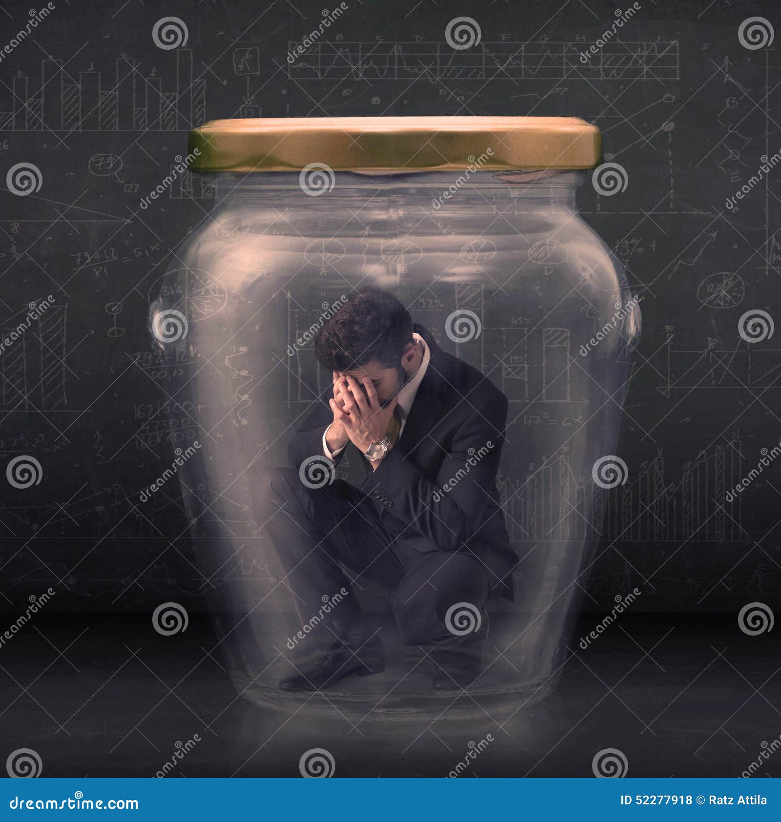 Business Man Closed into a Glass Jar Concept Stock Photo - Image of ...