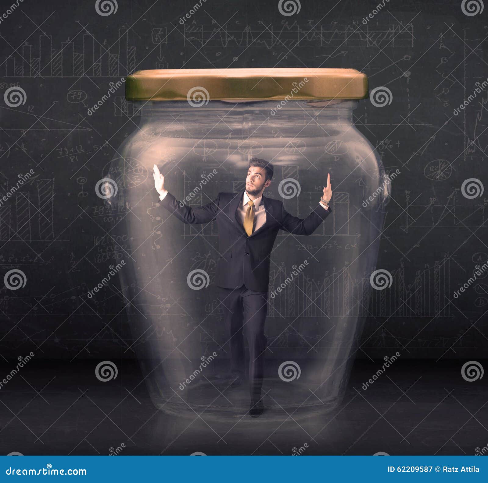 Business Man Closed into a Glass Jar Concept Stock Image - Image of ...