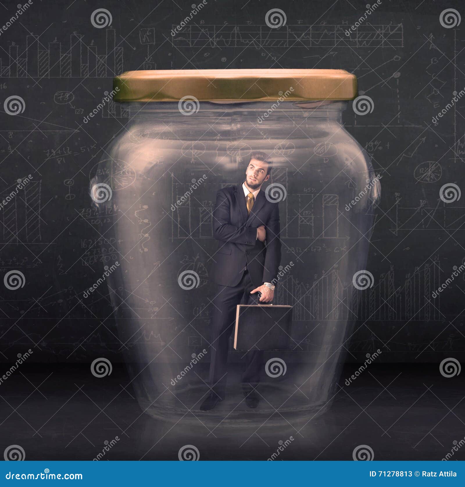 Business Man Closed into a Glass Jar Concept Stock Image - Image of ...