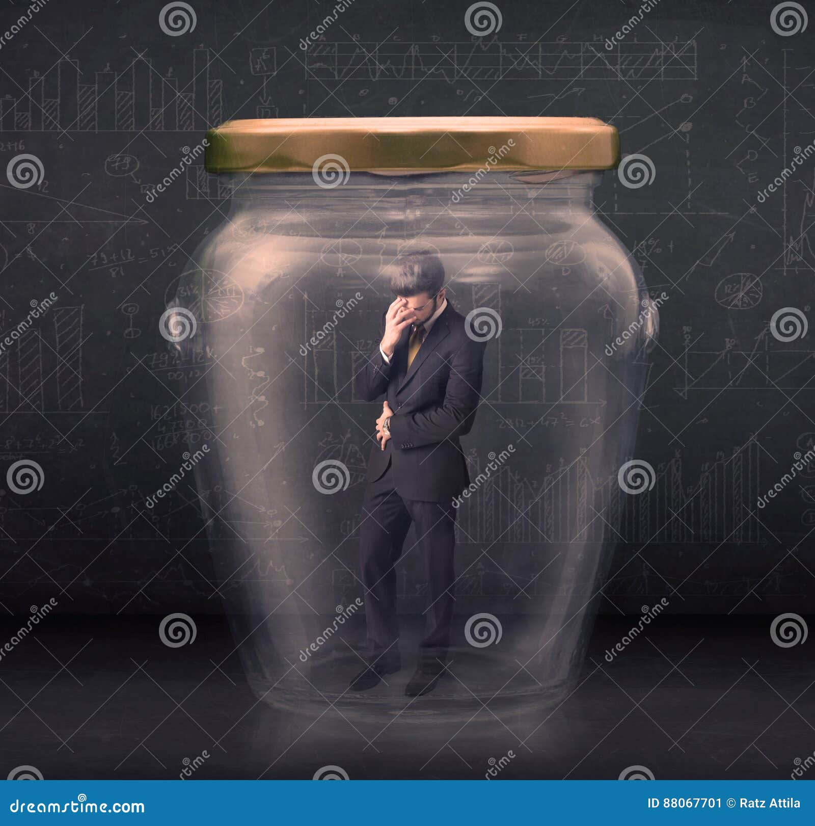 Business Man Closed into a Glass Jar Concept Stock Image - Image of ...