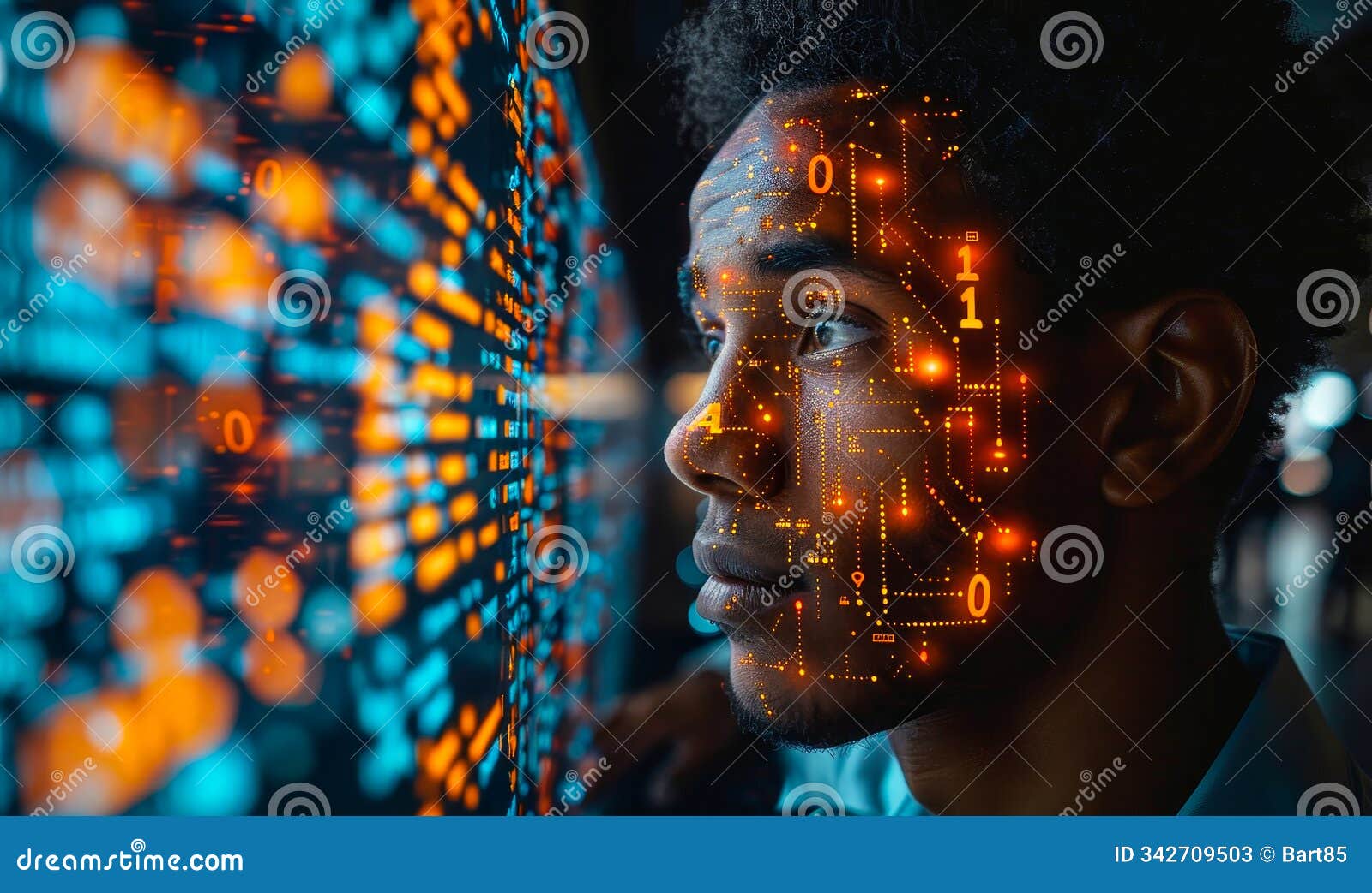 Business Man Coding AI Data Analytics Software with Digital Brain ...