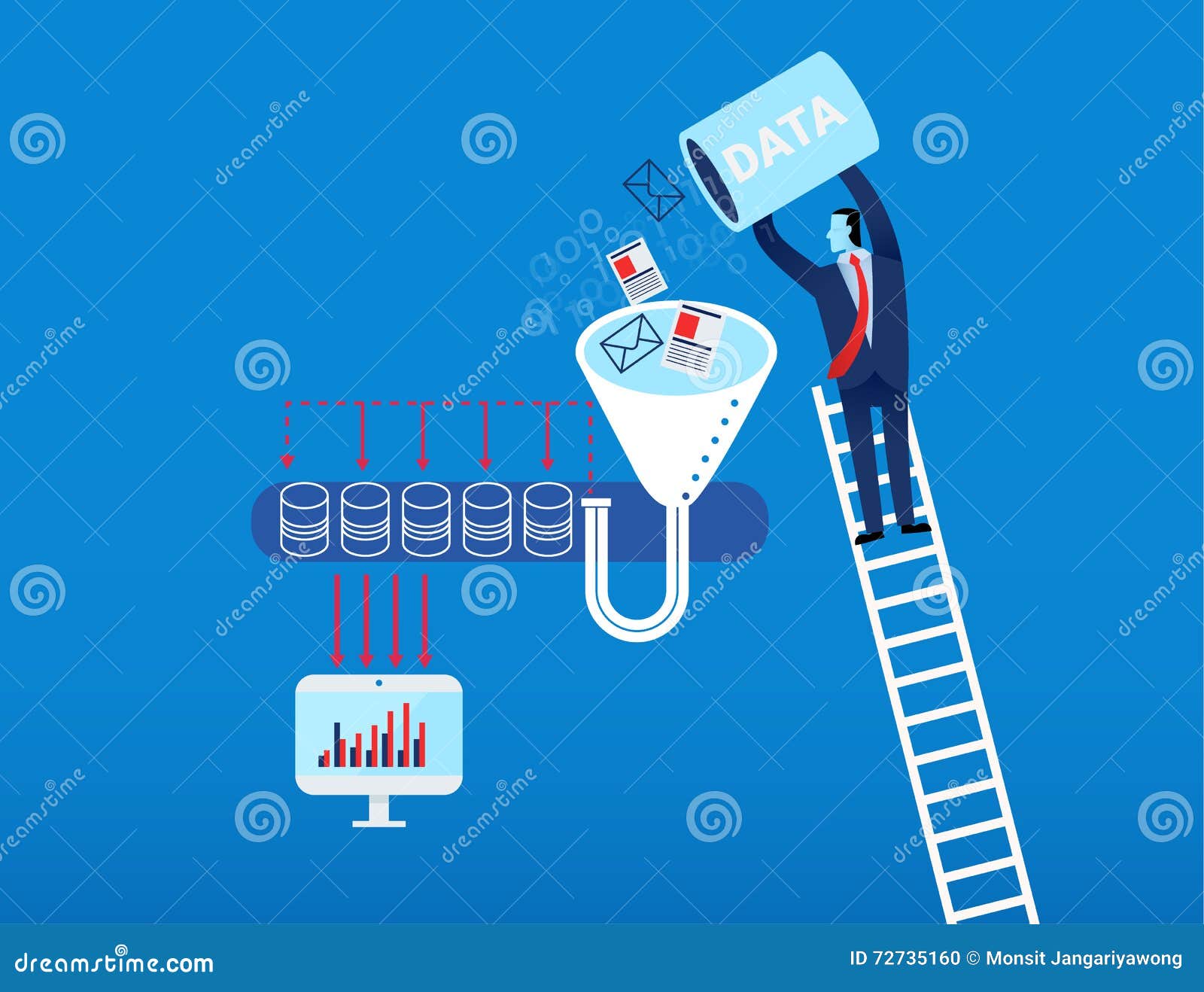 Business Man Collect Data into Server Vector Illustration Stock Vector ...