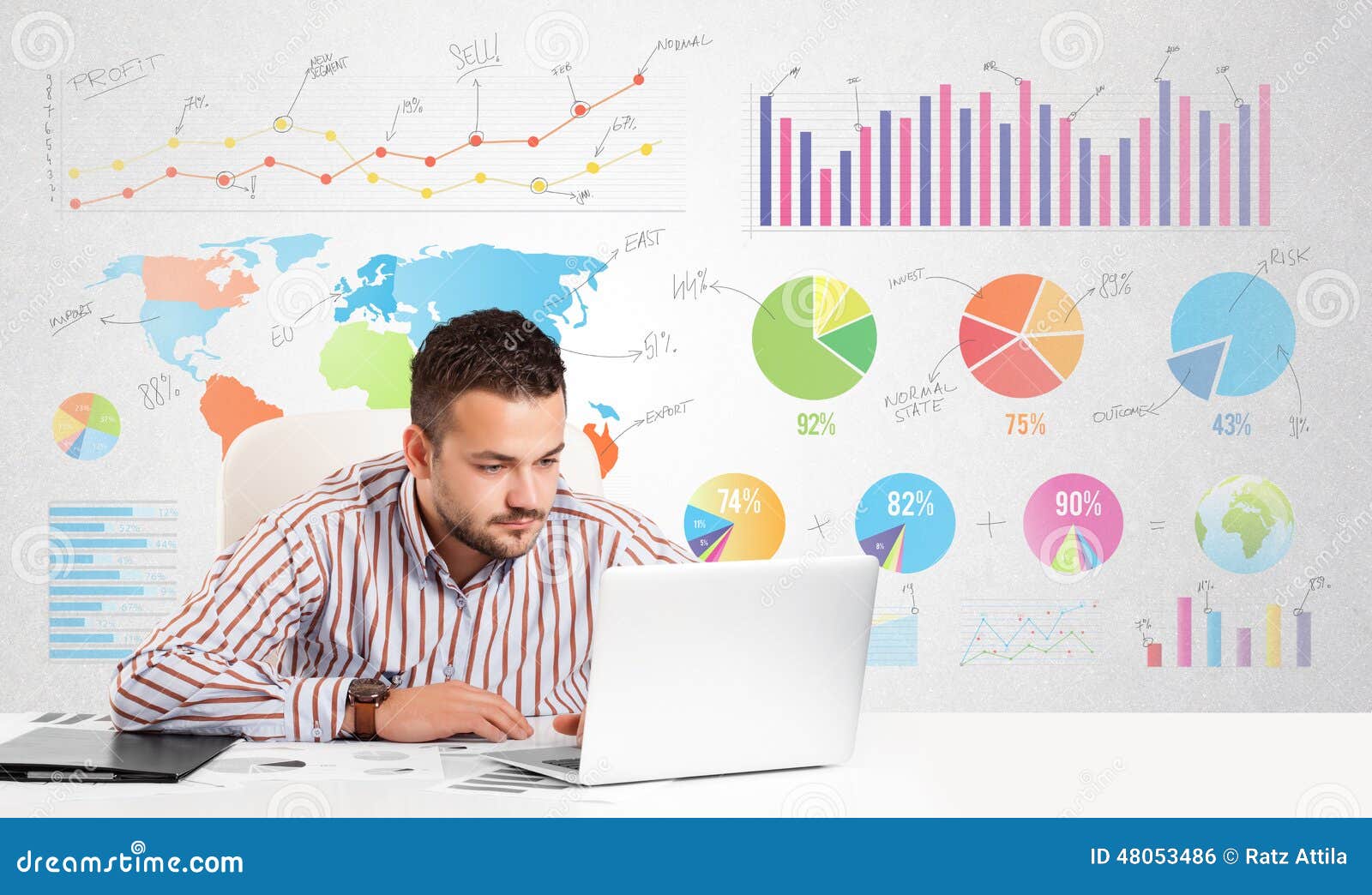 Business Man with Colorful Charts Stock Photo - Image of chart, icon ...