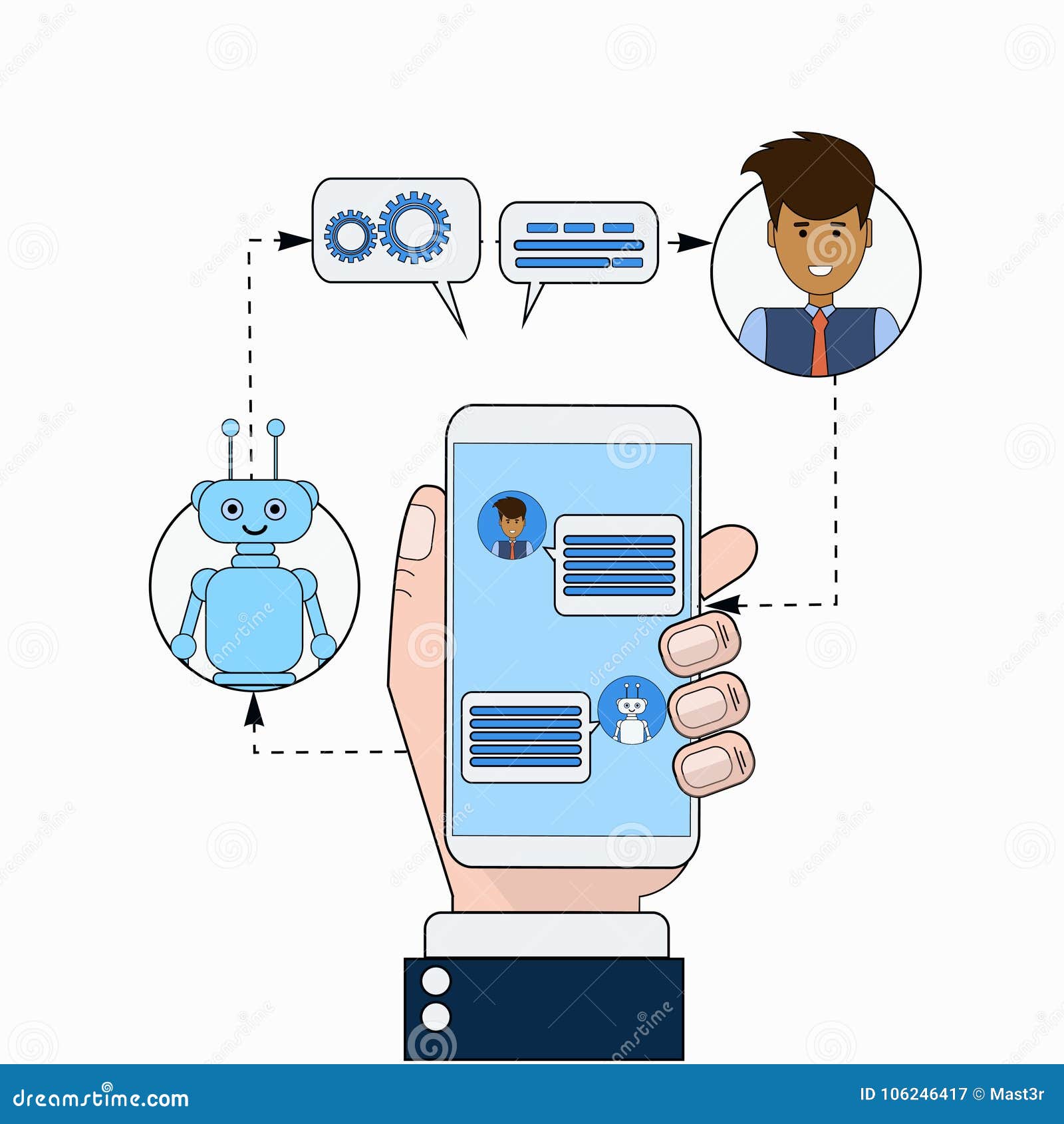 Business Man Communicating with Chatbot Using Smart Phone Stock Vector ... Business Man Communicating with Chatbot Using Smart Phone Stock Vector ...