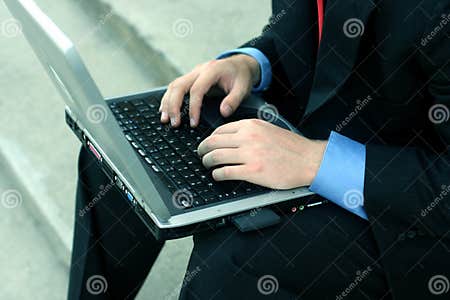Business Man on the Computer Stock Image - Image of blue, handing: 32553