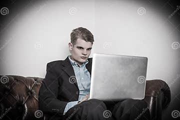 Business man with computer stock image. Image of relaxed - 49634723