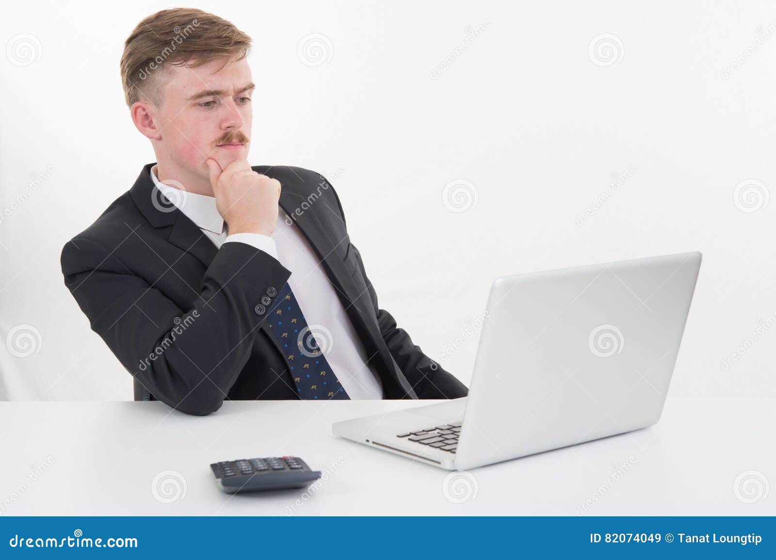 Business Man with Computer on White Background Stock Image - Image of ...
