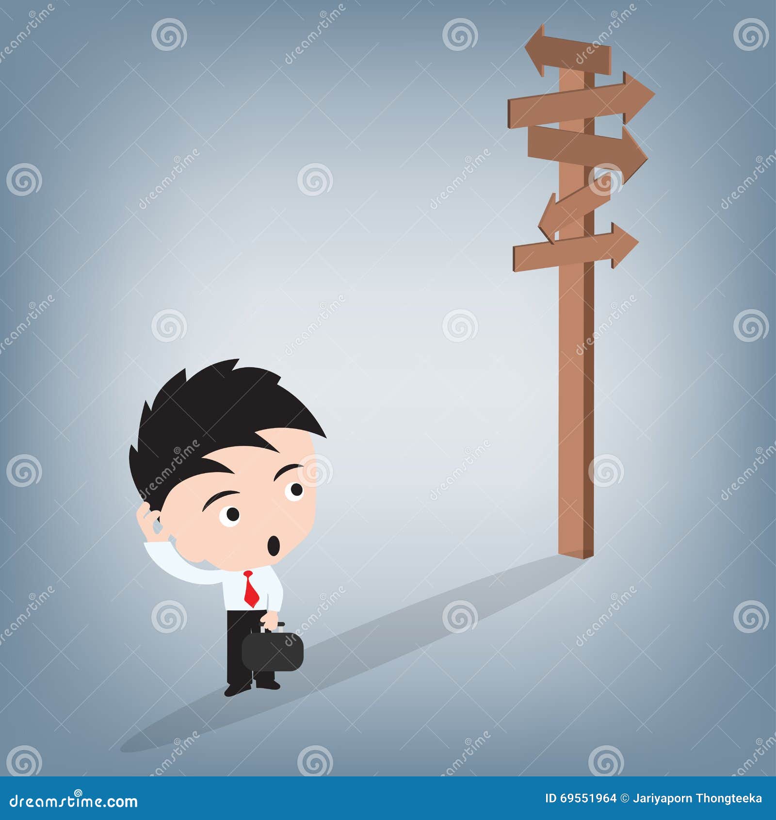 Man Looking Map Confusing Choose Way With Road Sign, Cartoon ...