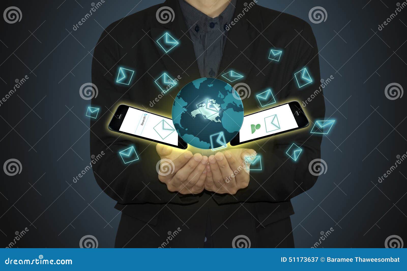 Business Man and Connection of Technology. Stock Image - Image of ...