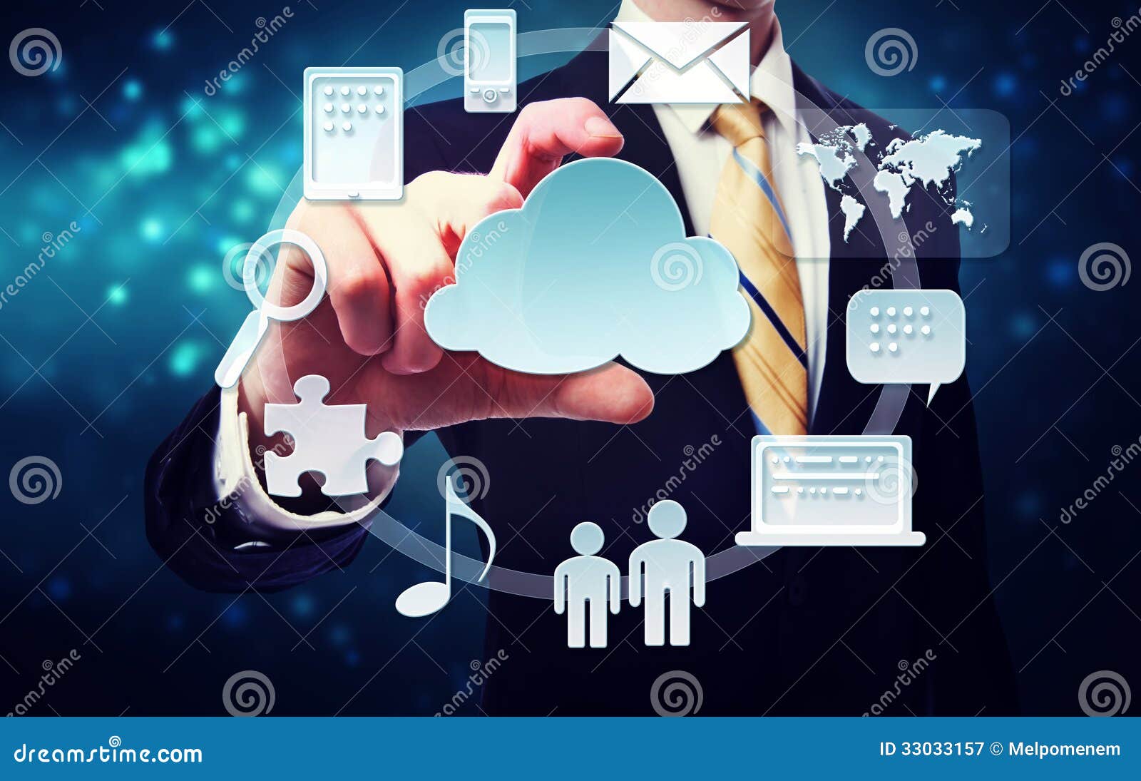 Business Man with Connectivity through Cloud Computing Concept Stock ...