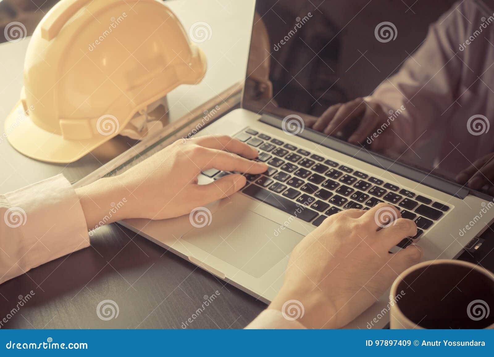 Business Man in Construction Industry Working on Computer Stock Image ...
