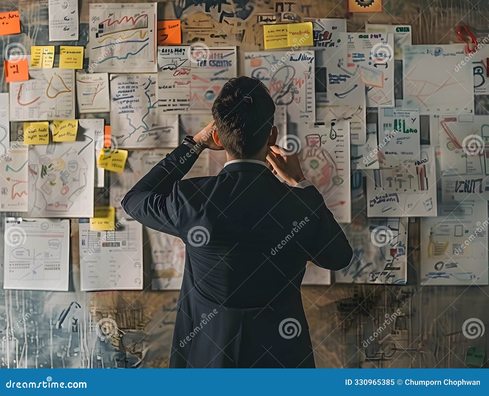 Business Man Contemplating Complex Problem and Seeking Solution through ...