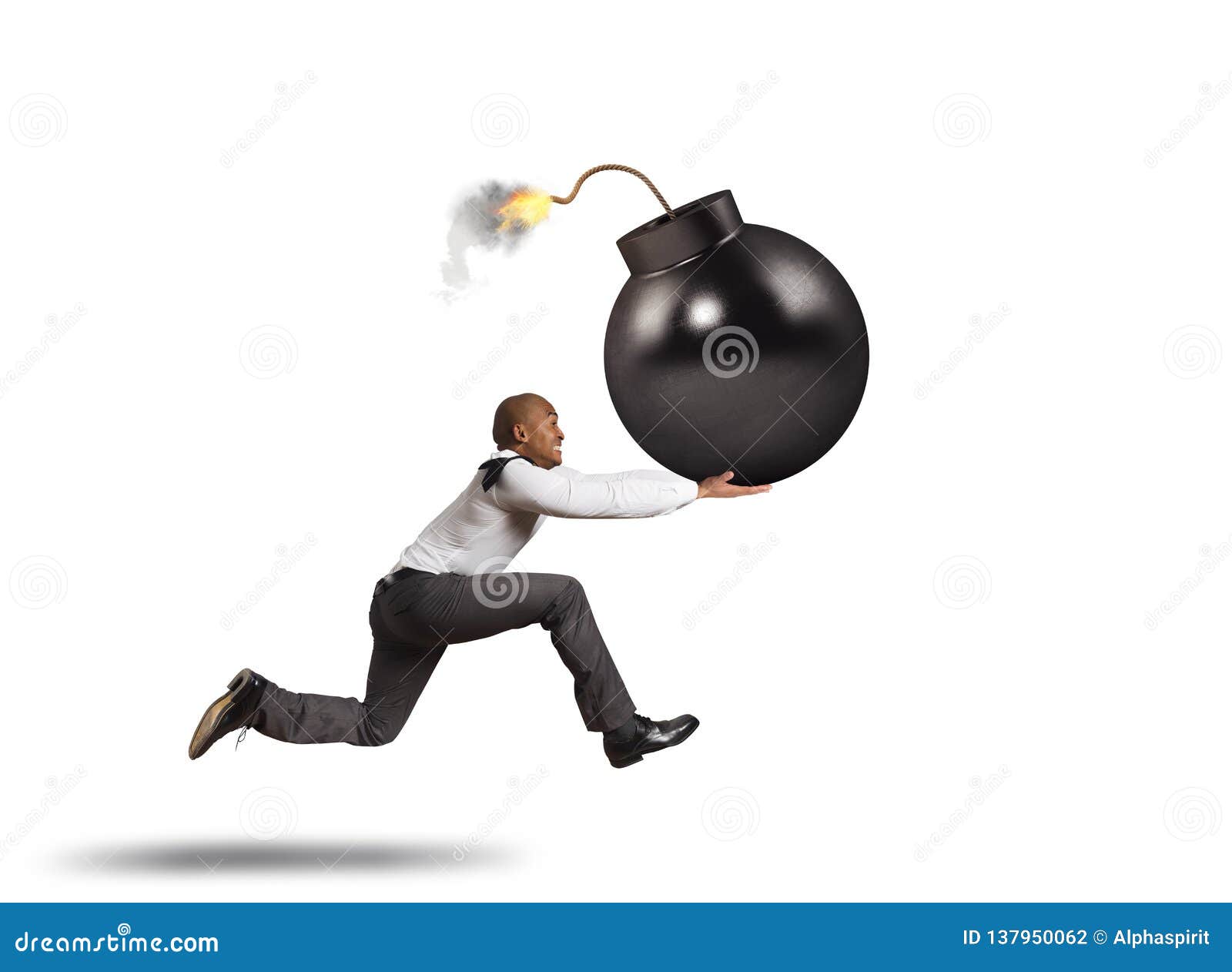 Business Man in Danger Runs with a Big Bomb in His Hand Stock Photo ...