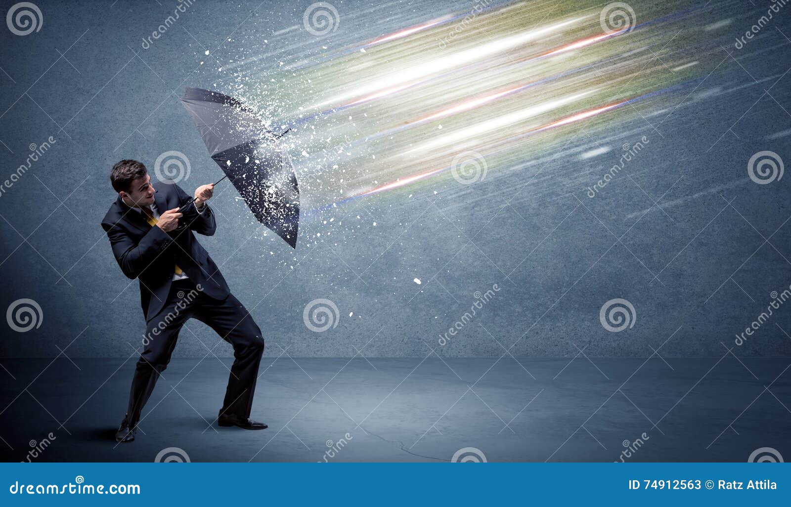Business Man Defending Light Beams with Umbrella Concept Stock Image ...