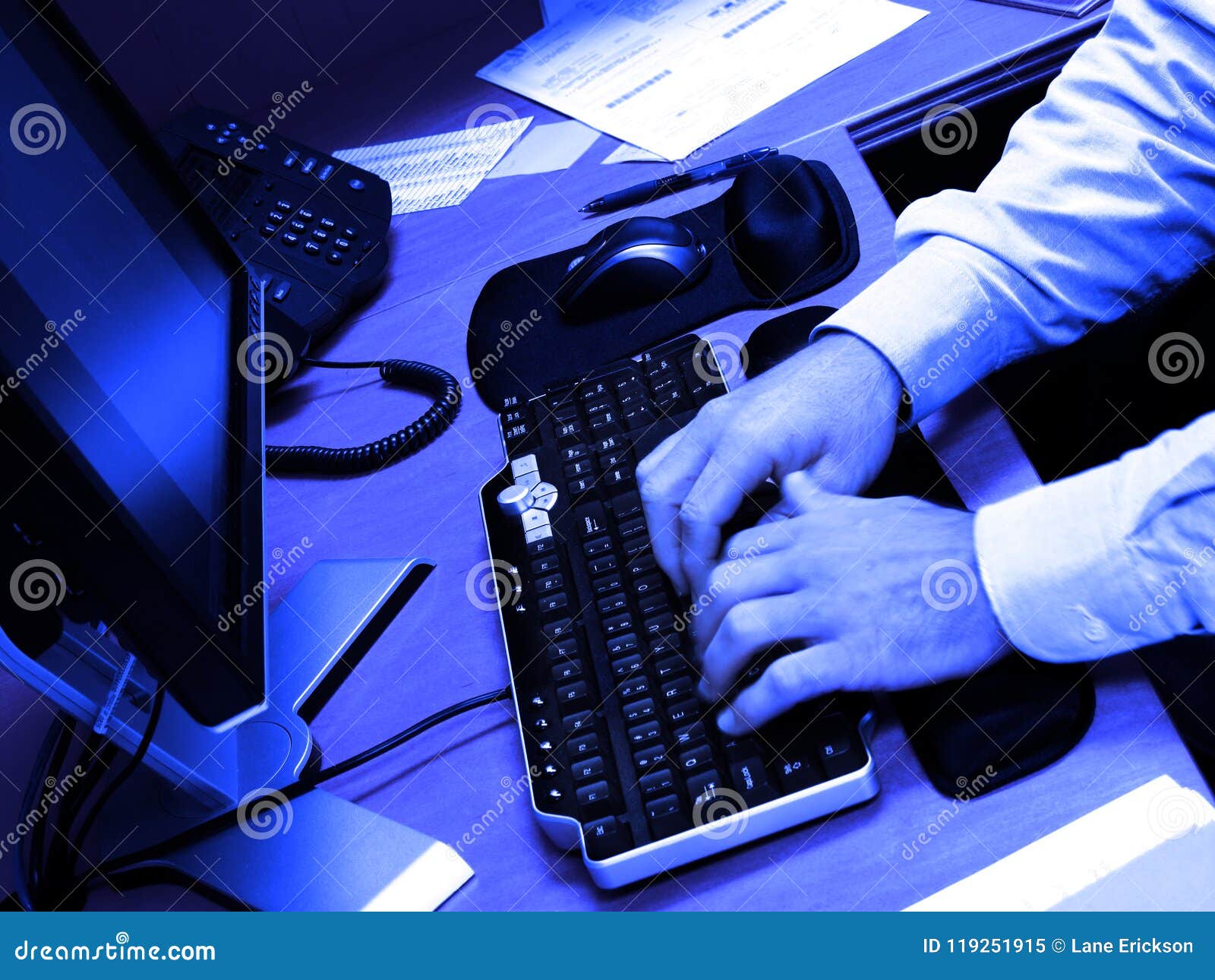 Business Man at Desk with Computer Keyboard Typing Stock Image - Image ...