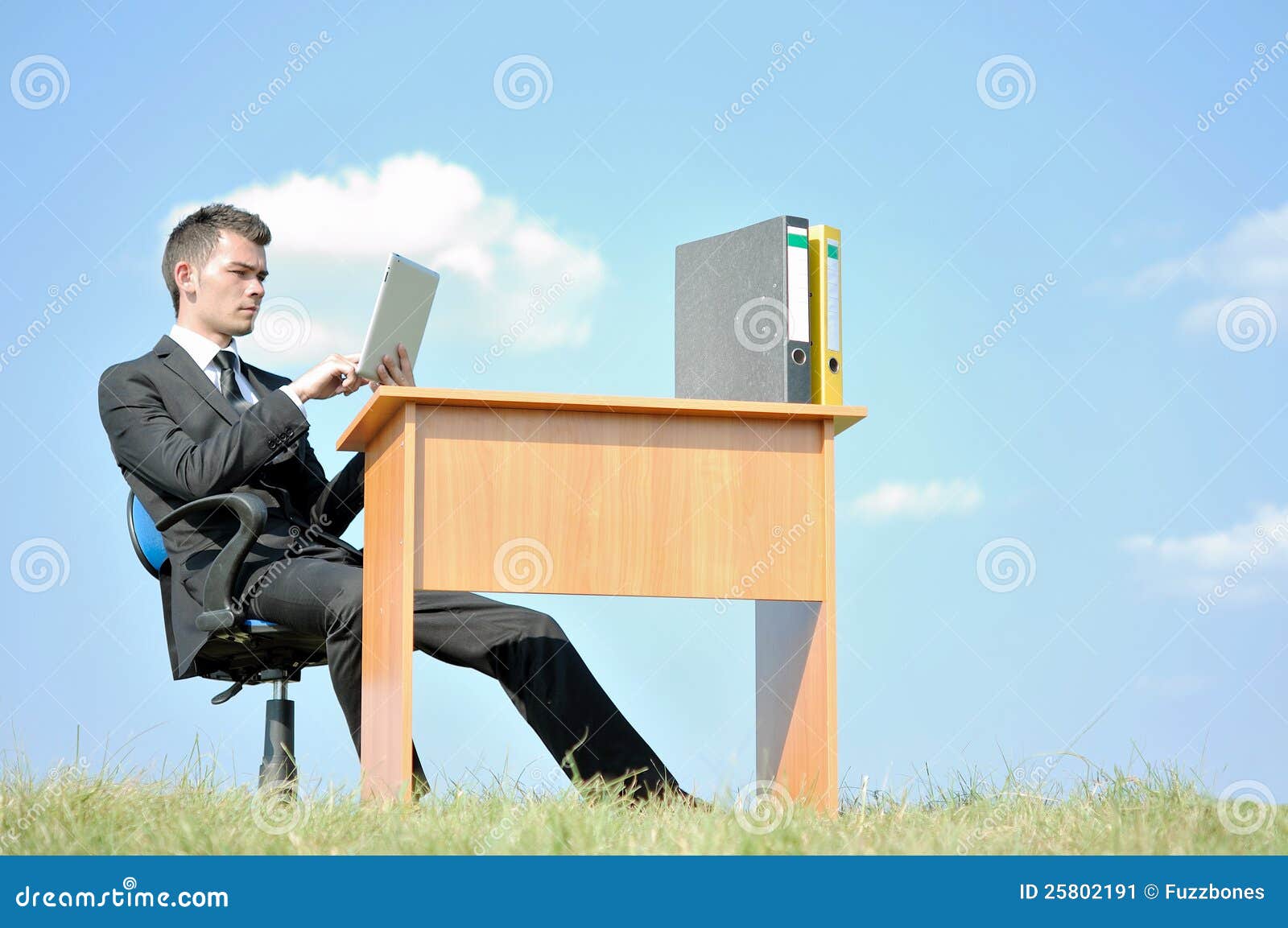 Business Man at Desk Outside Stock Image - Image of morning, desk: 25802191