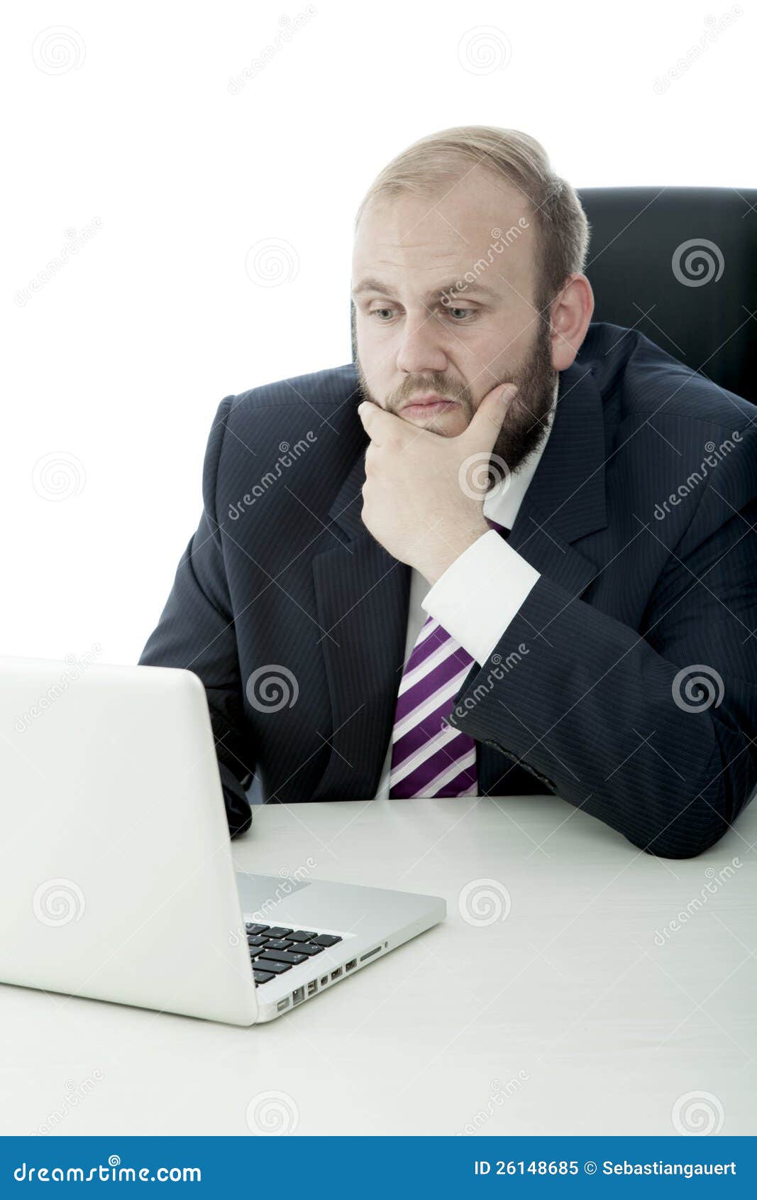 Business Man on Desk Think Behind of Laptop Stock Image - Image of ...