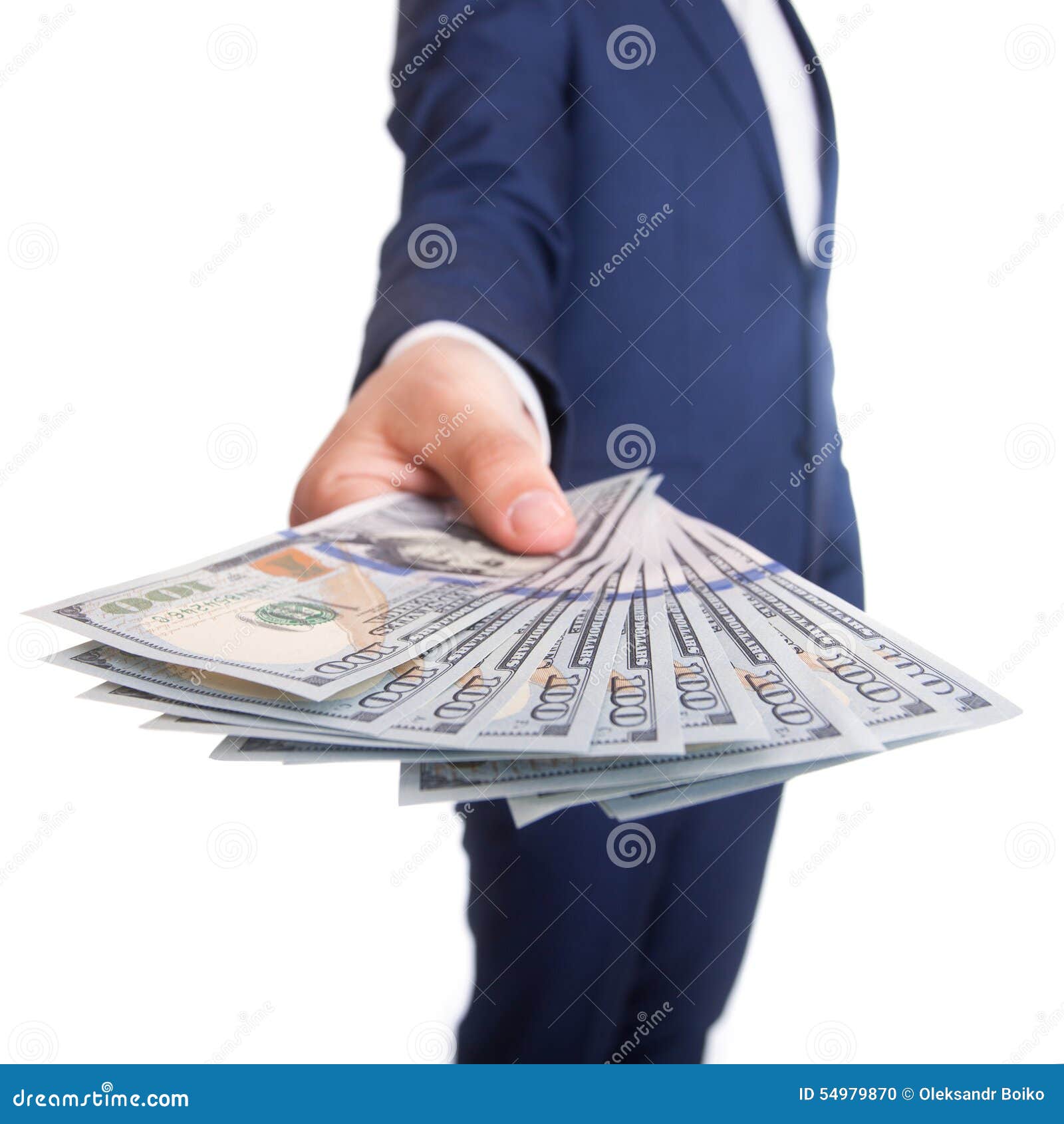 Business Man Displaying a Spread of Dollar Stock Photo - Image of ...