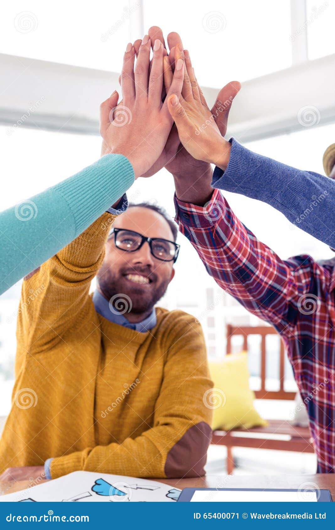 Business Man Doing High Five with Team in Creative Office Stock Image ...