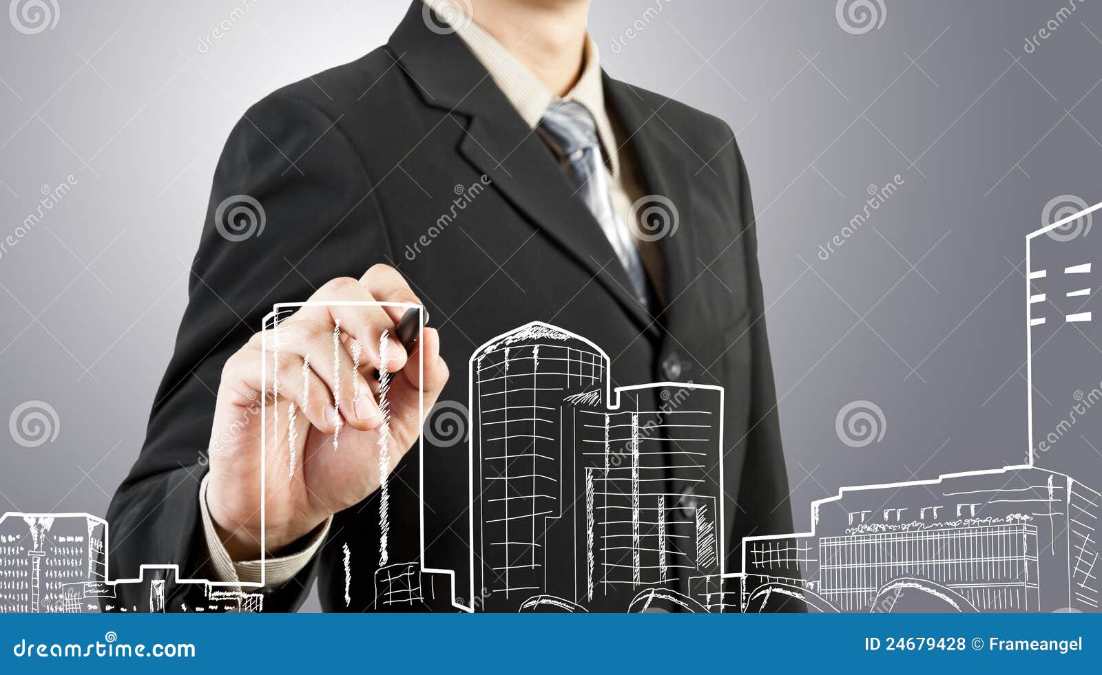 Business Man Draw Building and Cityscape Stock Photo - Image of draw ...