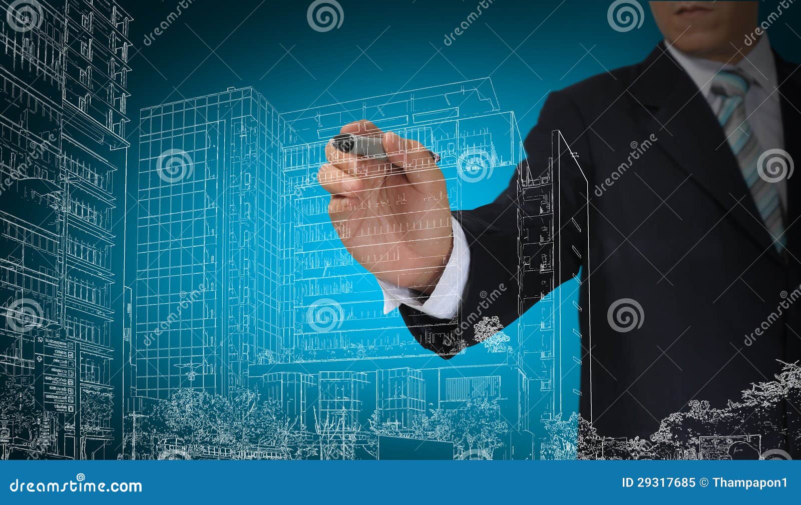 Business Man Draw Building and Cityscape Stock Image - Image of ...