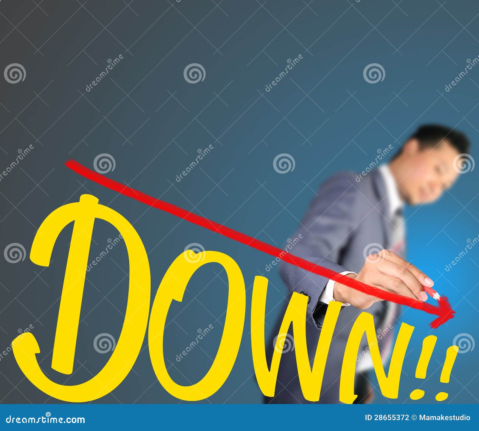 Business Man Drawing Curve of Down Stock Photo - Image of finish ...