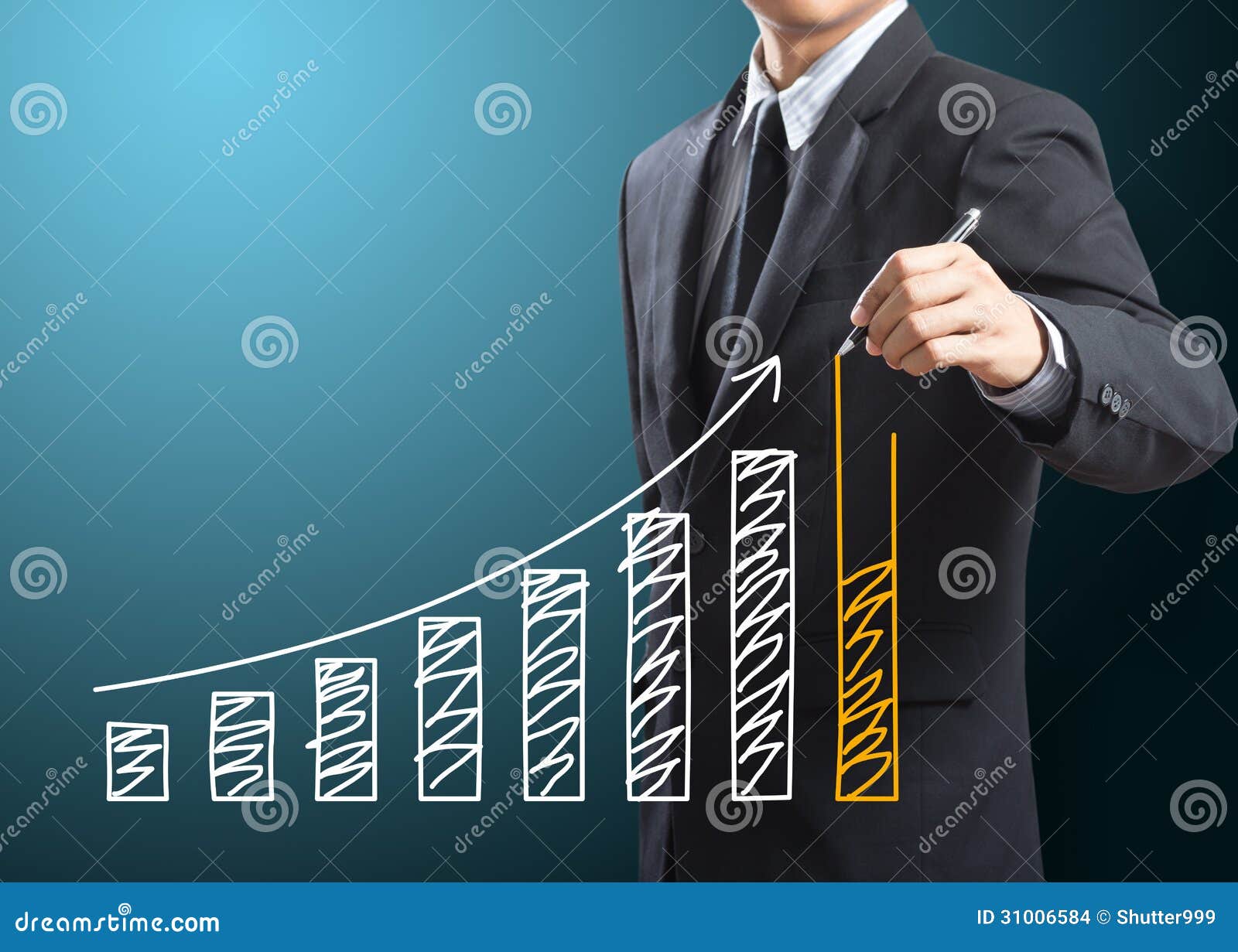 Business Man Drawing a Growing Graph Stock Photo - Image of person ...