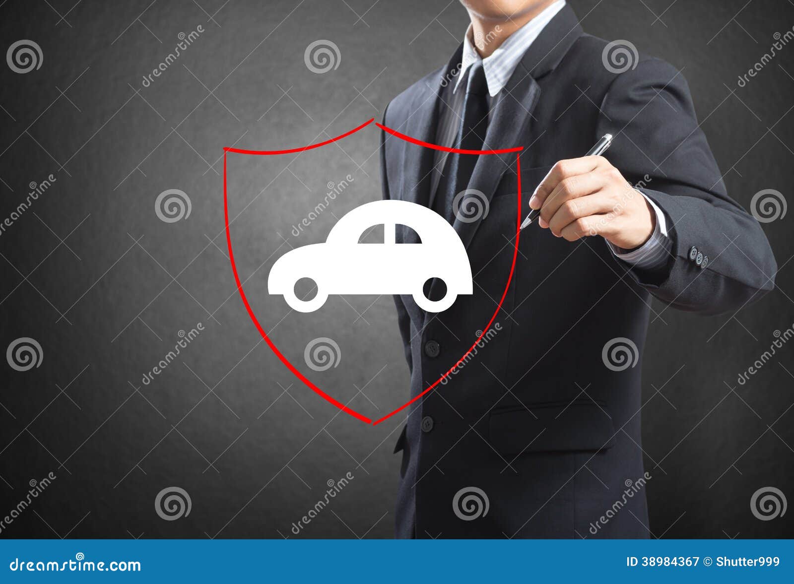 Business Man Drawing Shield Protecting Auto Car Stock Image - Image of ...