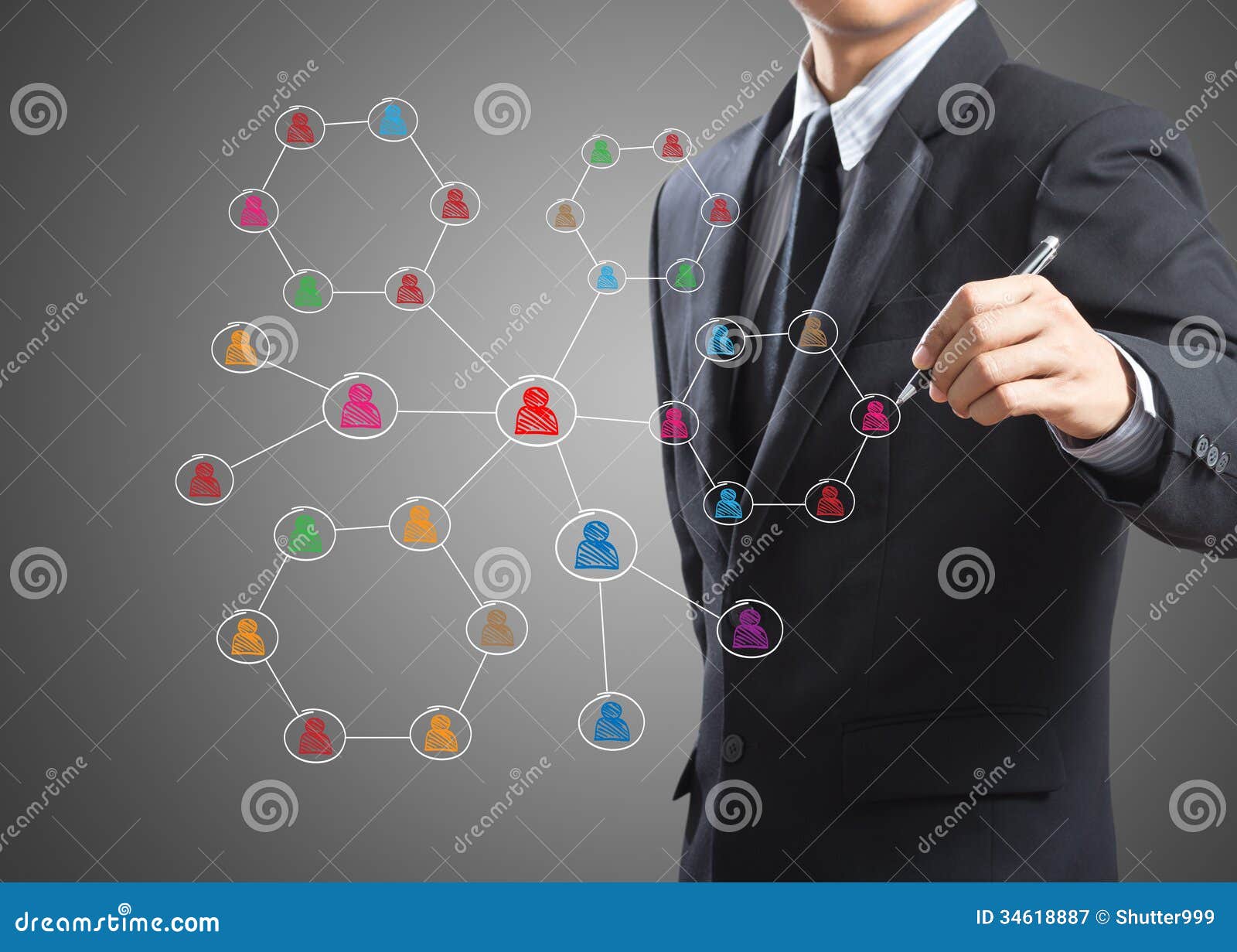 Business Man Drawing Social Network Structure Stock Illustration ...
