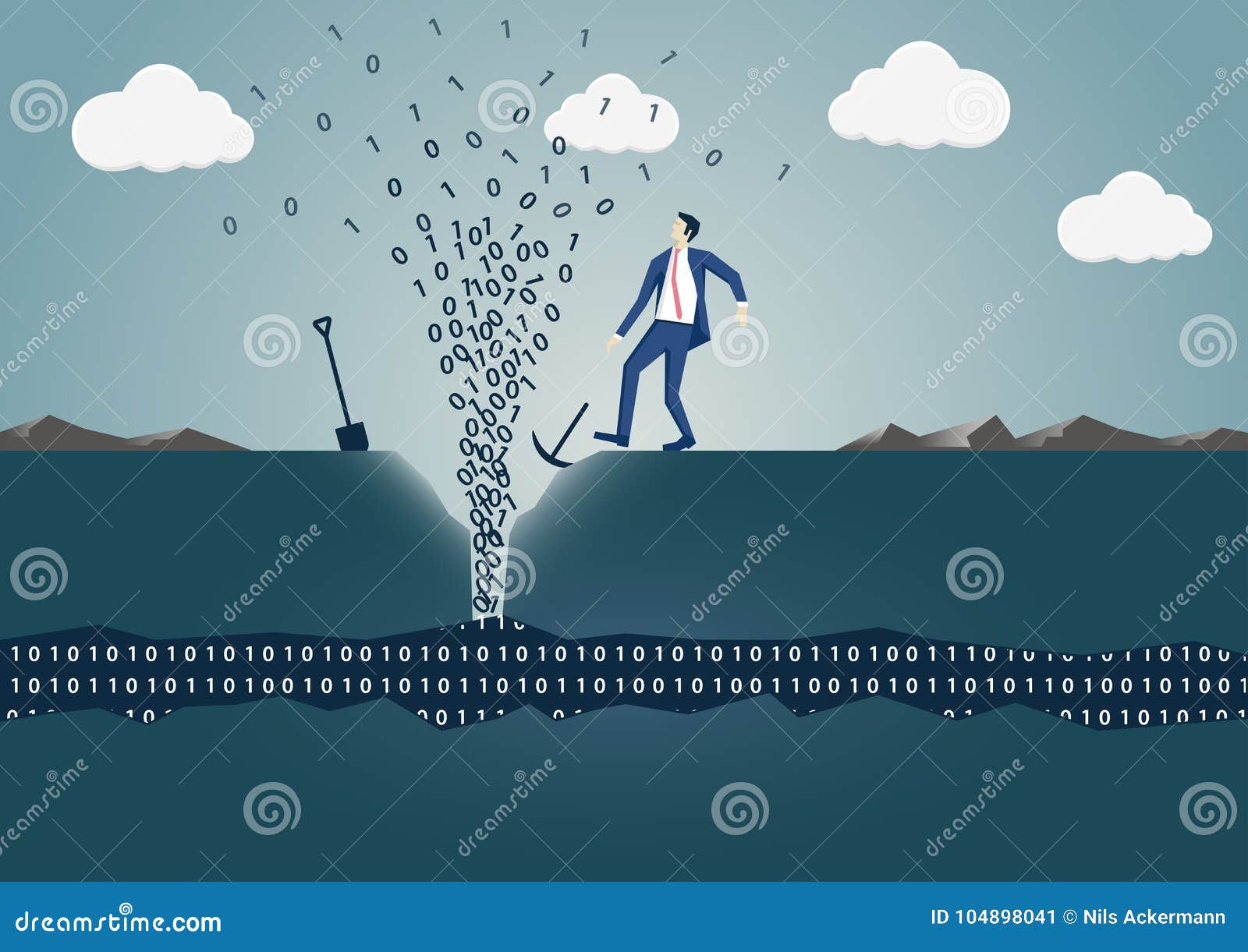 Business Man Drilling Hole To Find Spring of Information. Stock Vector ...