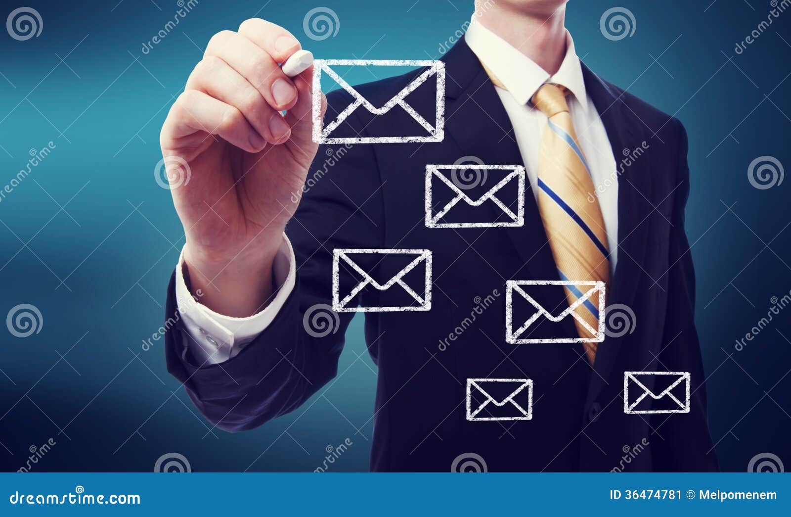 Business Man with Email Envelopes Stock Image - Image of writing, chalk ...
