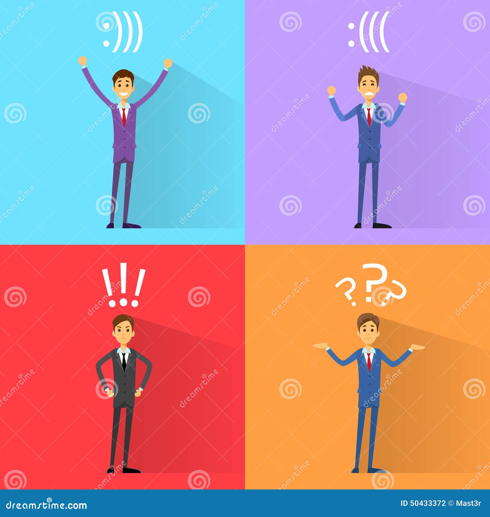 Business Man Emotions Set with Exclamation Stock Vector - Illustration ...