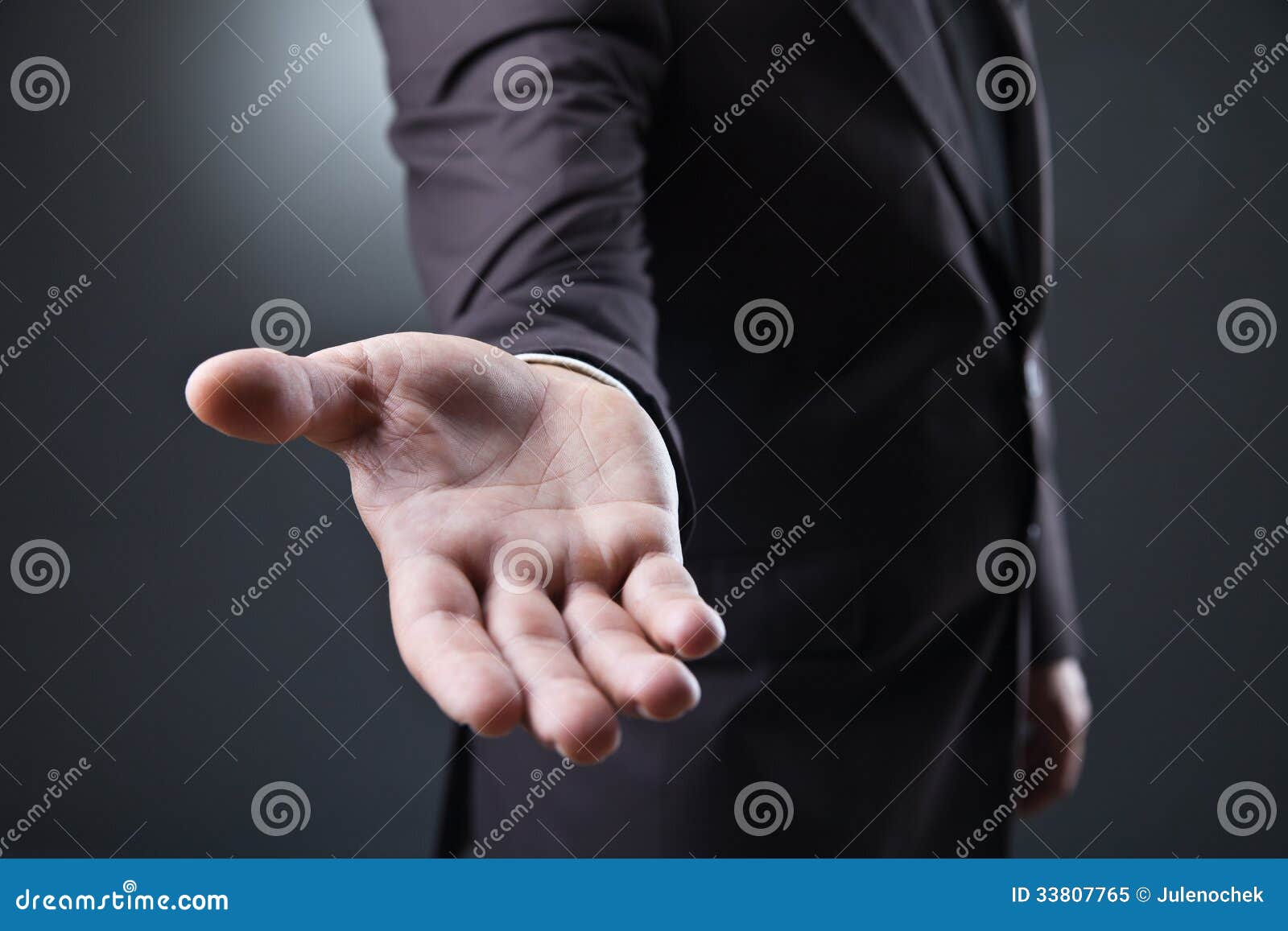 Business Man with Empty Hand on Dark Background Stock Image - Image of ...