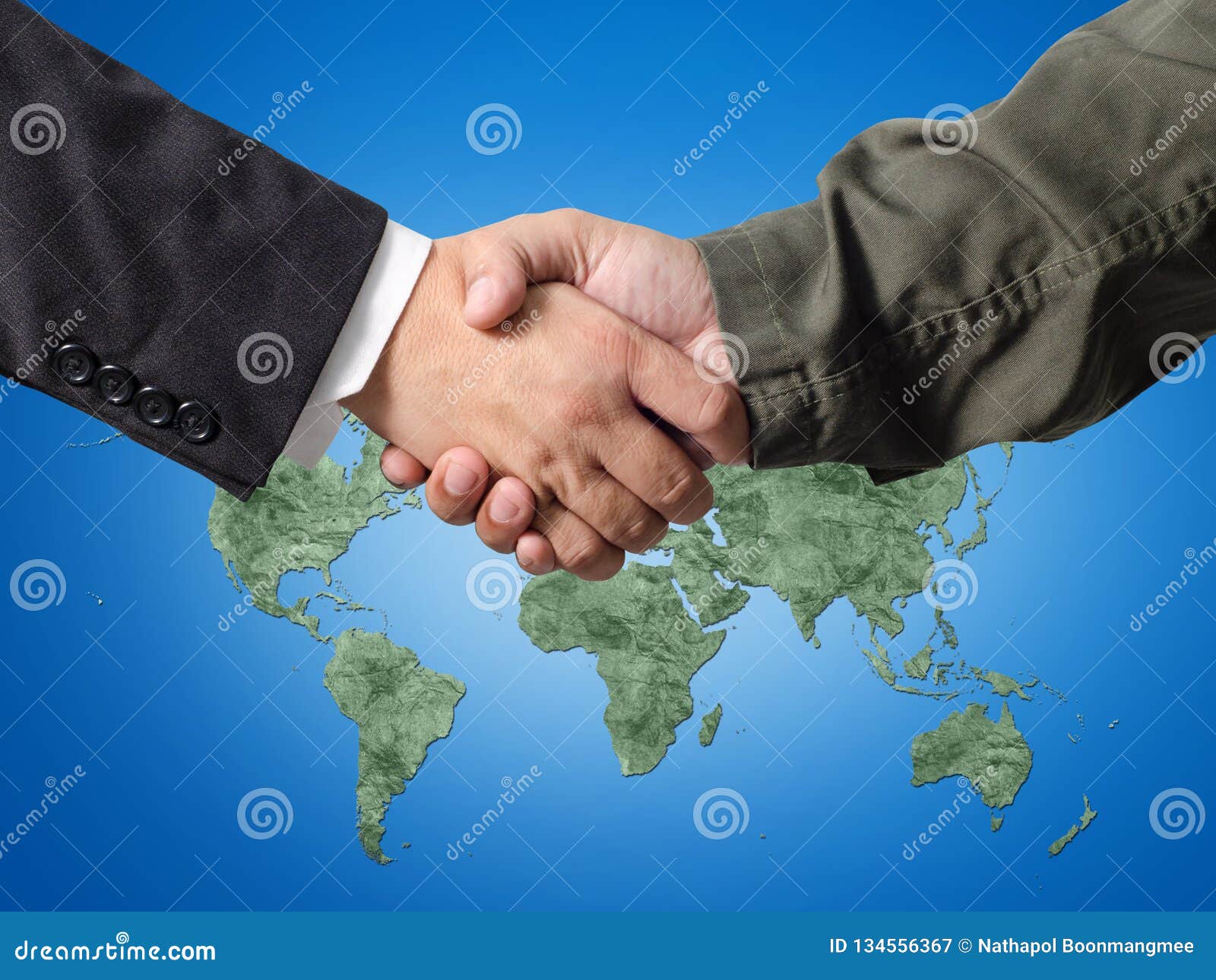 Business Man and Engineer Handshake with World Map Stock Image - Image ...