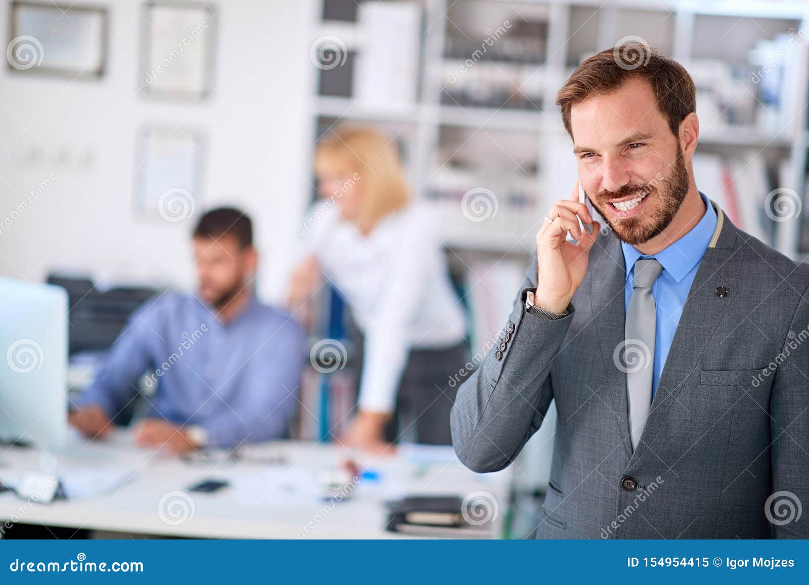 Business Man Enjoying Success at Work Stock Image - Image of phone ...