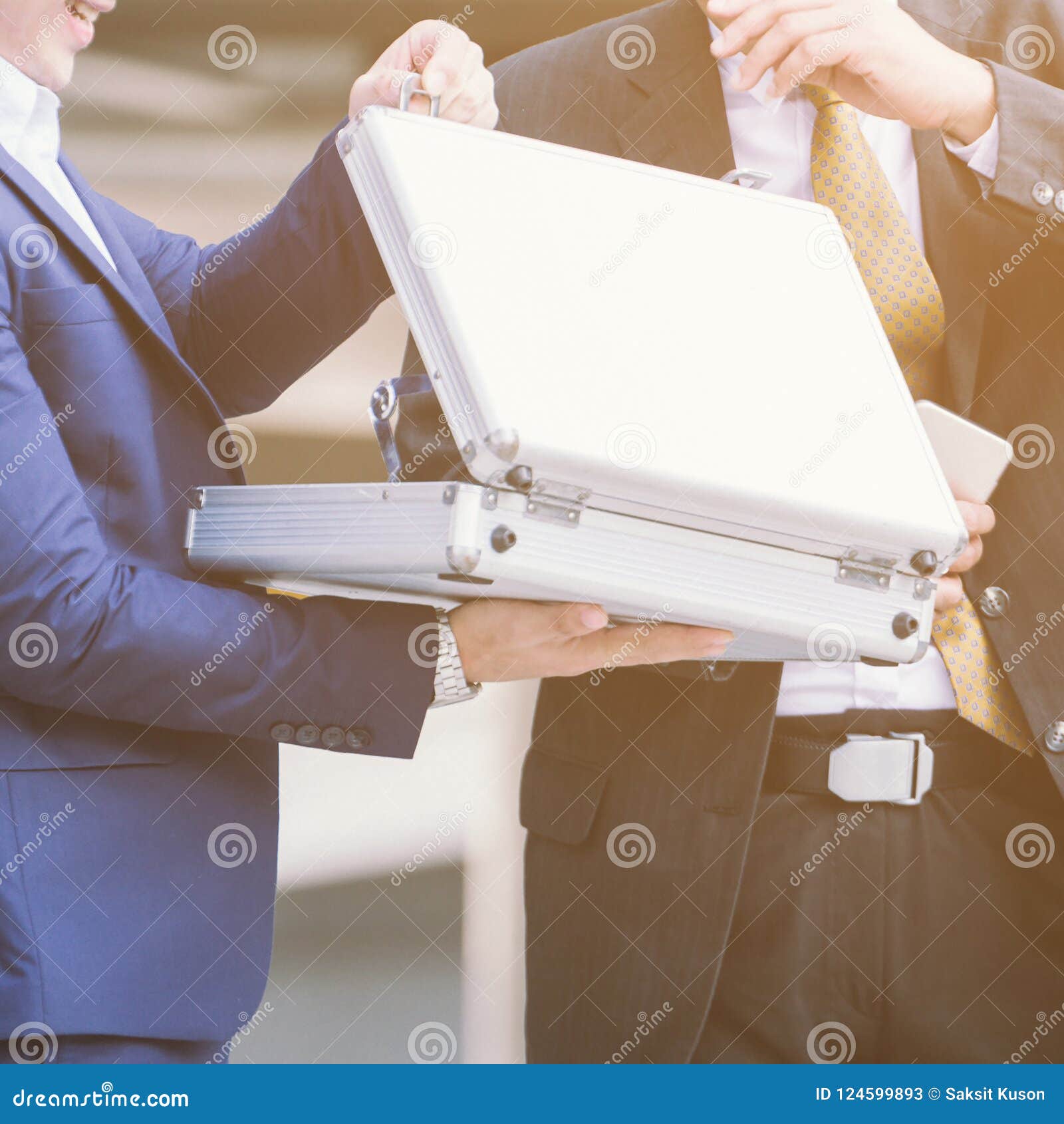 Business Man Exchange Briefcase Open Suitcase. Stock Image - Image of ...