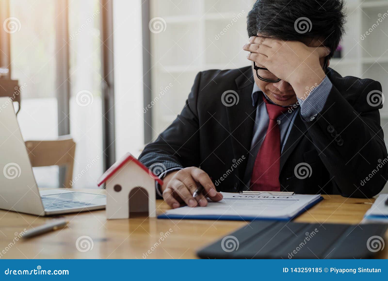 Business Man Eyes Fatigue at Work about Feeling Strain Tension Problem ...