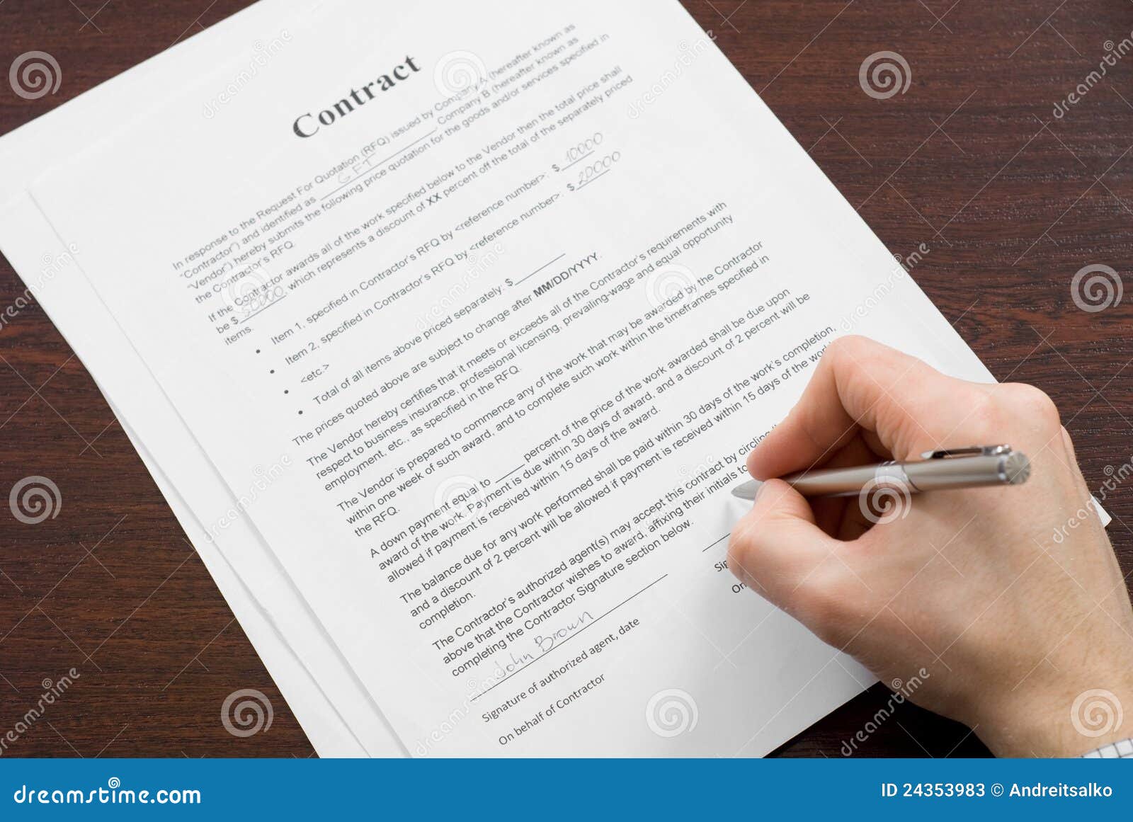 Business Man Filling Out Contract Stock Image - Image of agreement ...