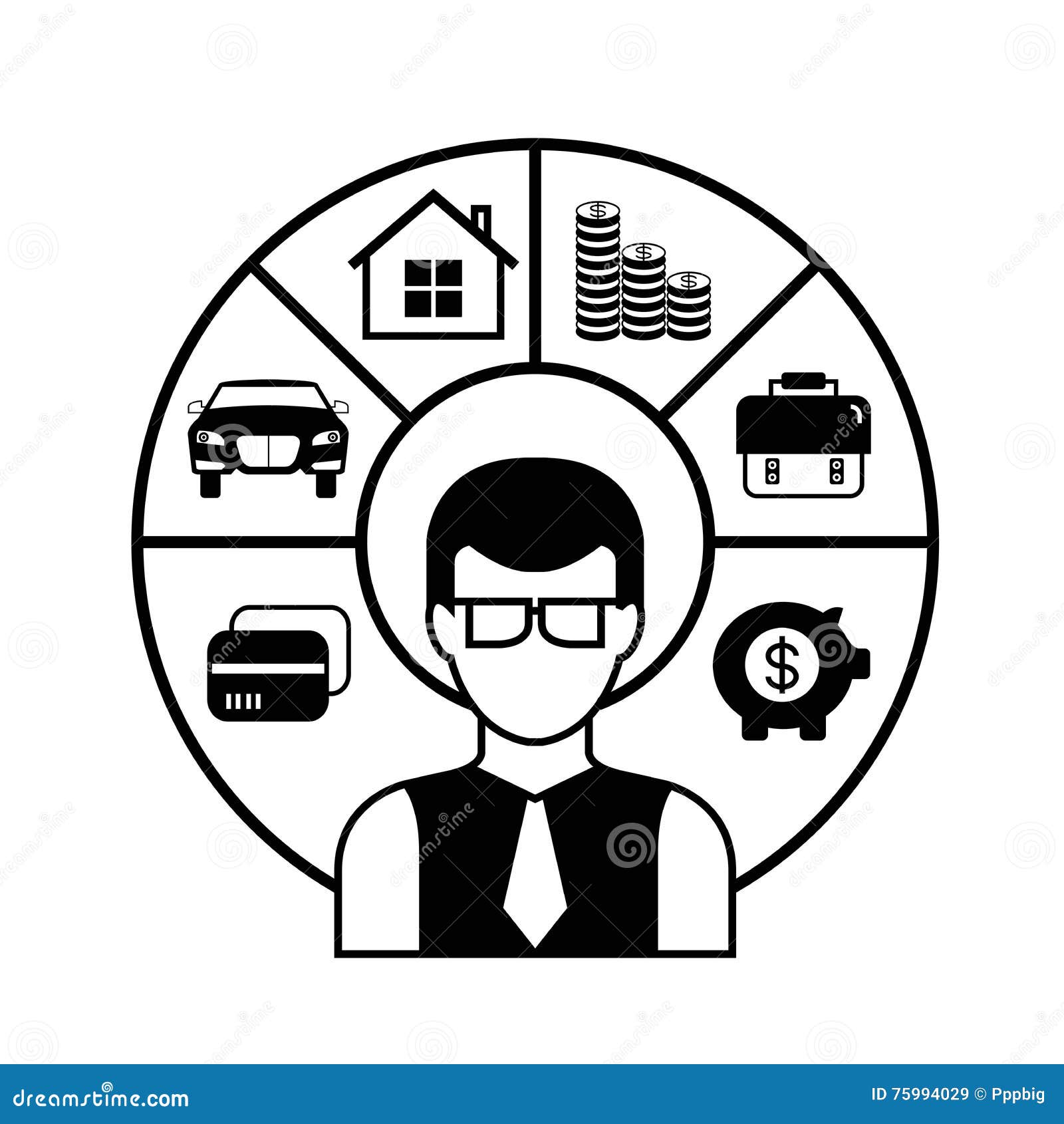 Business Man and Financial Management Stock Illustration - Illustration ...