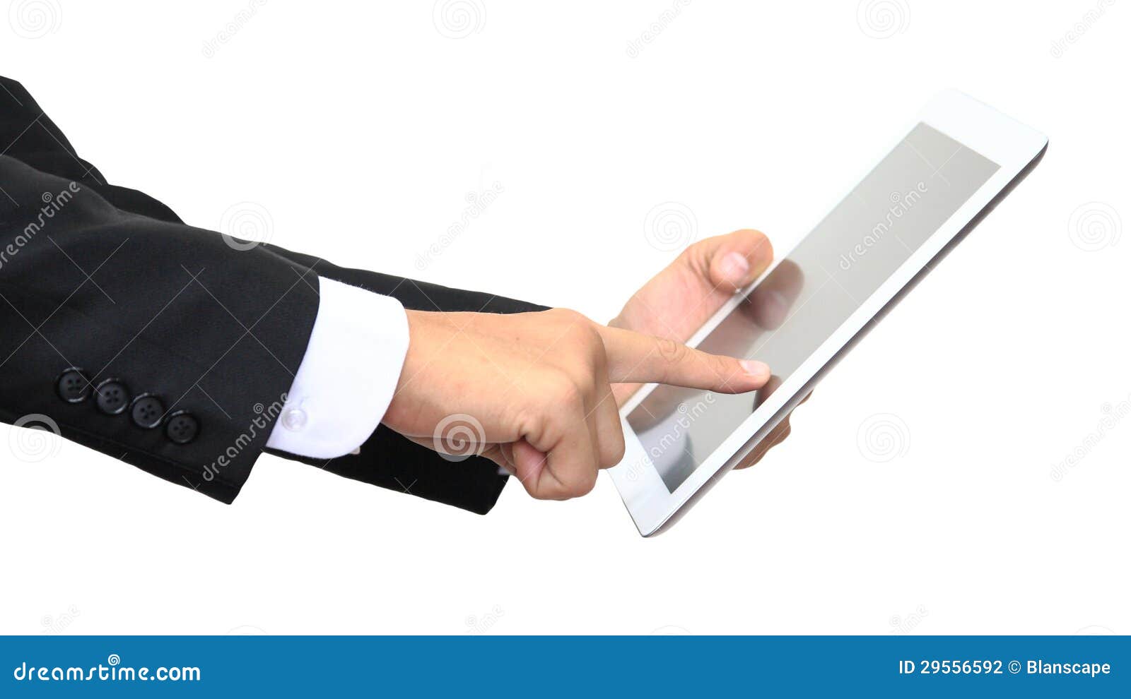 Business Man Finger Pointing Touch Screen of Digital Tablet Stock Photo ...