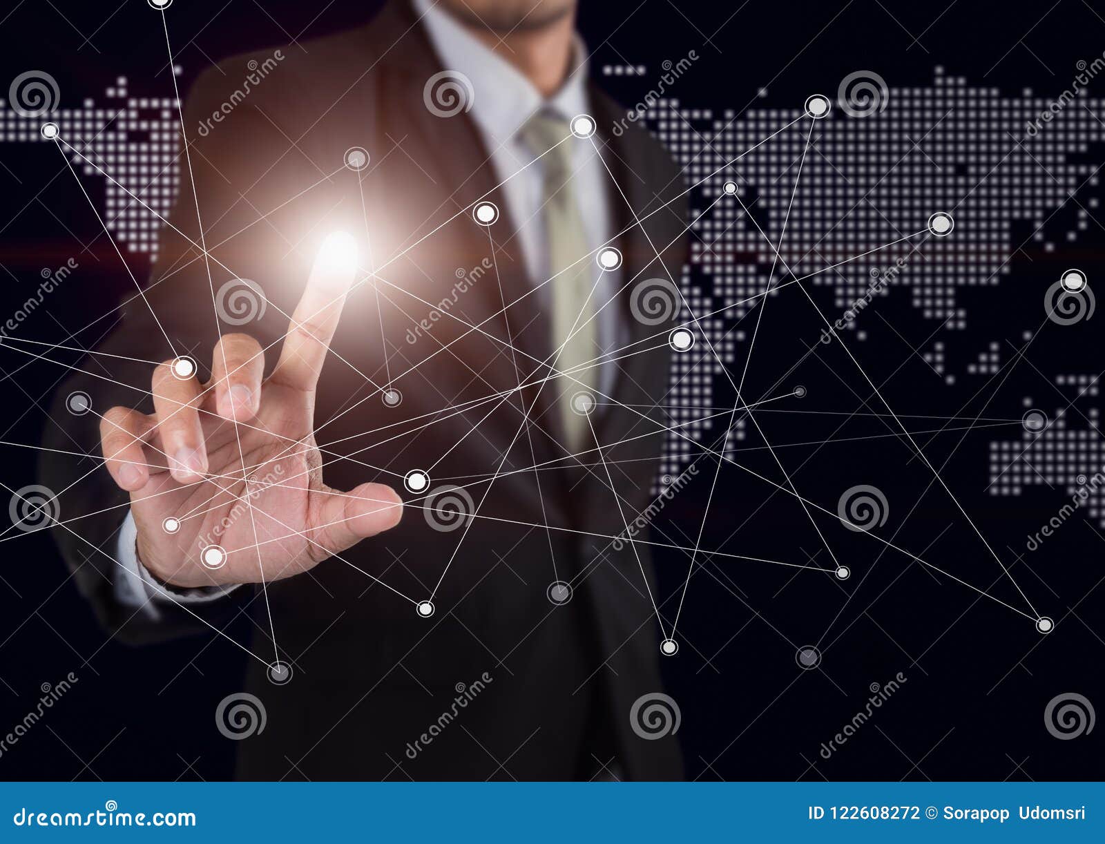 Business Man Finger Touch Digital Line Stock Photo - Image of media ...