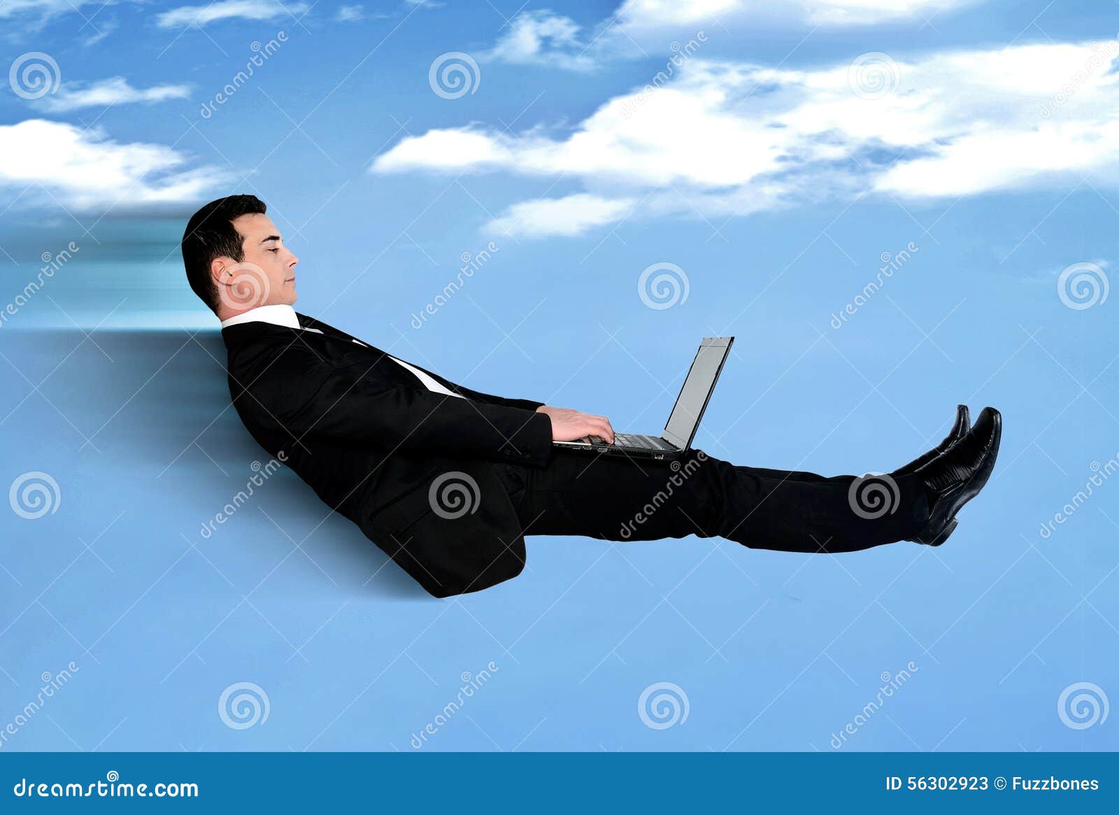 Business Man Fly Using Computer Stock Image - Image of online, concept ...