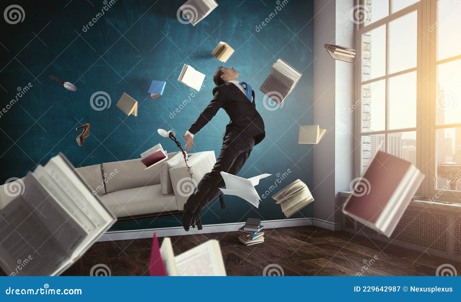 Business Man Flying Up . Mixed Media Stock Image - Image of young ...