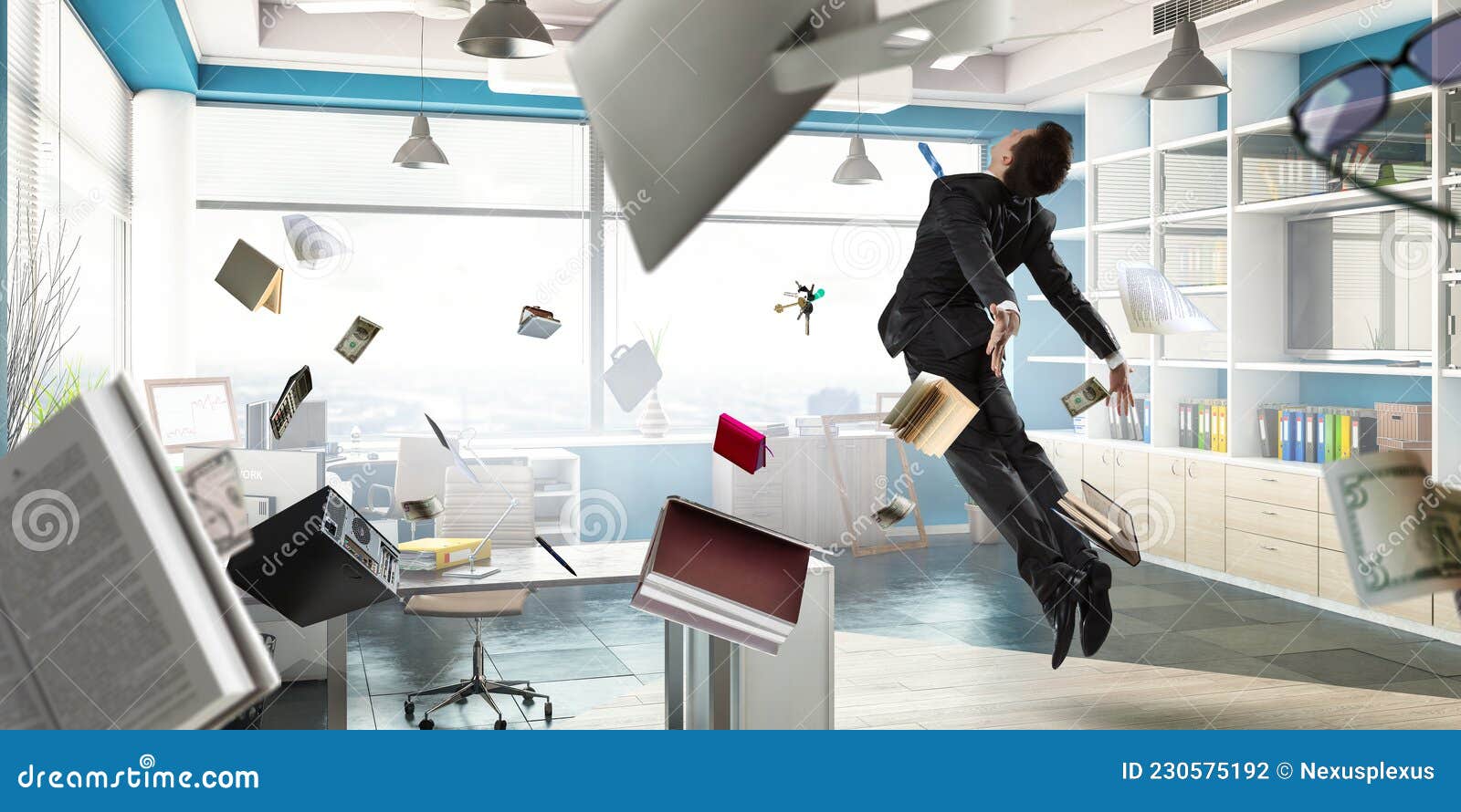 Business Man Flying Up . Mixed Media Stock Photo - Image of environment ...