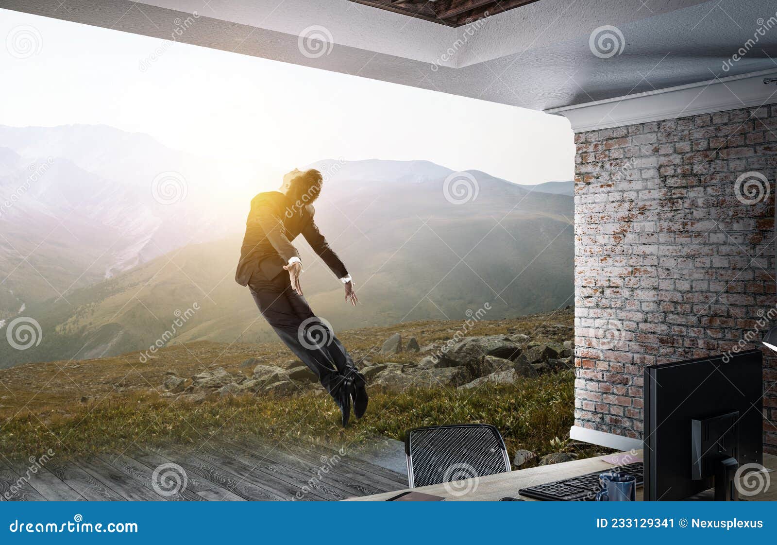 Business Man Flying Up . Mixed Media Stock Illustration - Illustration ...